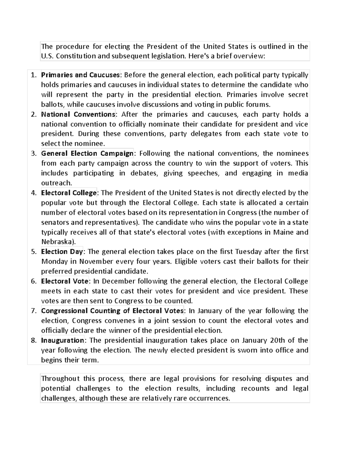 Election Procedure - The procedure for electing the President of the ...