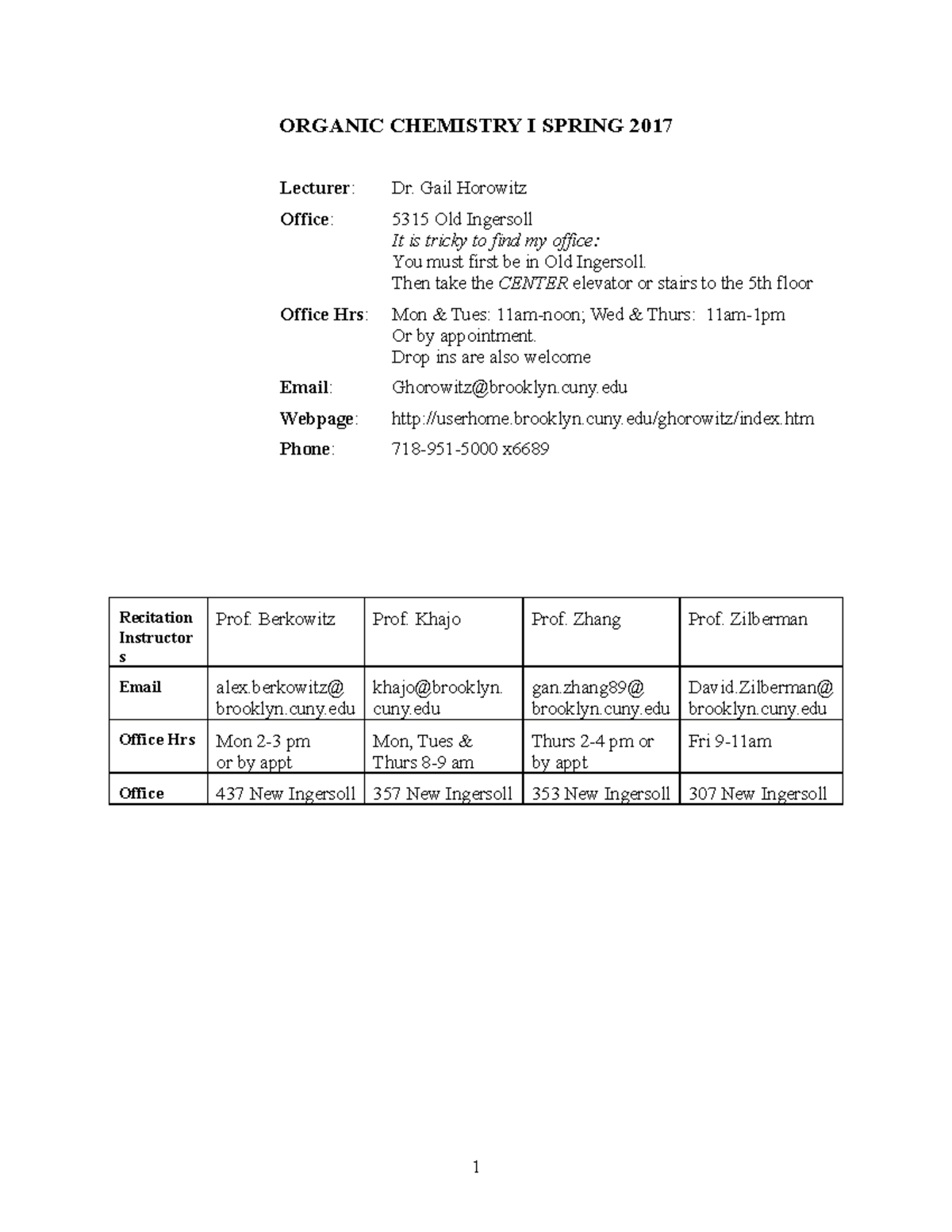 Horowitz Chem 51Syllabus - ORGANIC CHEMISTRY I SPRING 2017 Lecturer ...