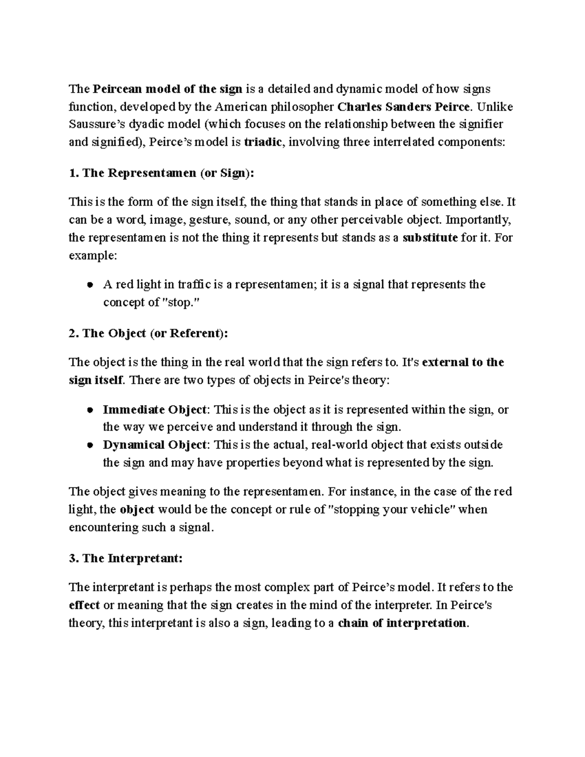 Peircean Model - Unlike Saussure’s dyadic model (which focuses on the ...