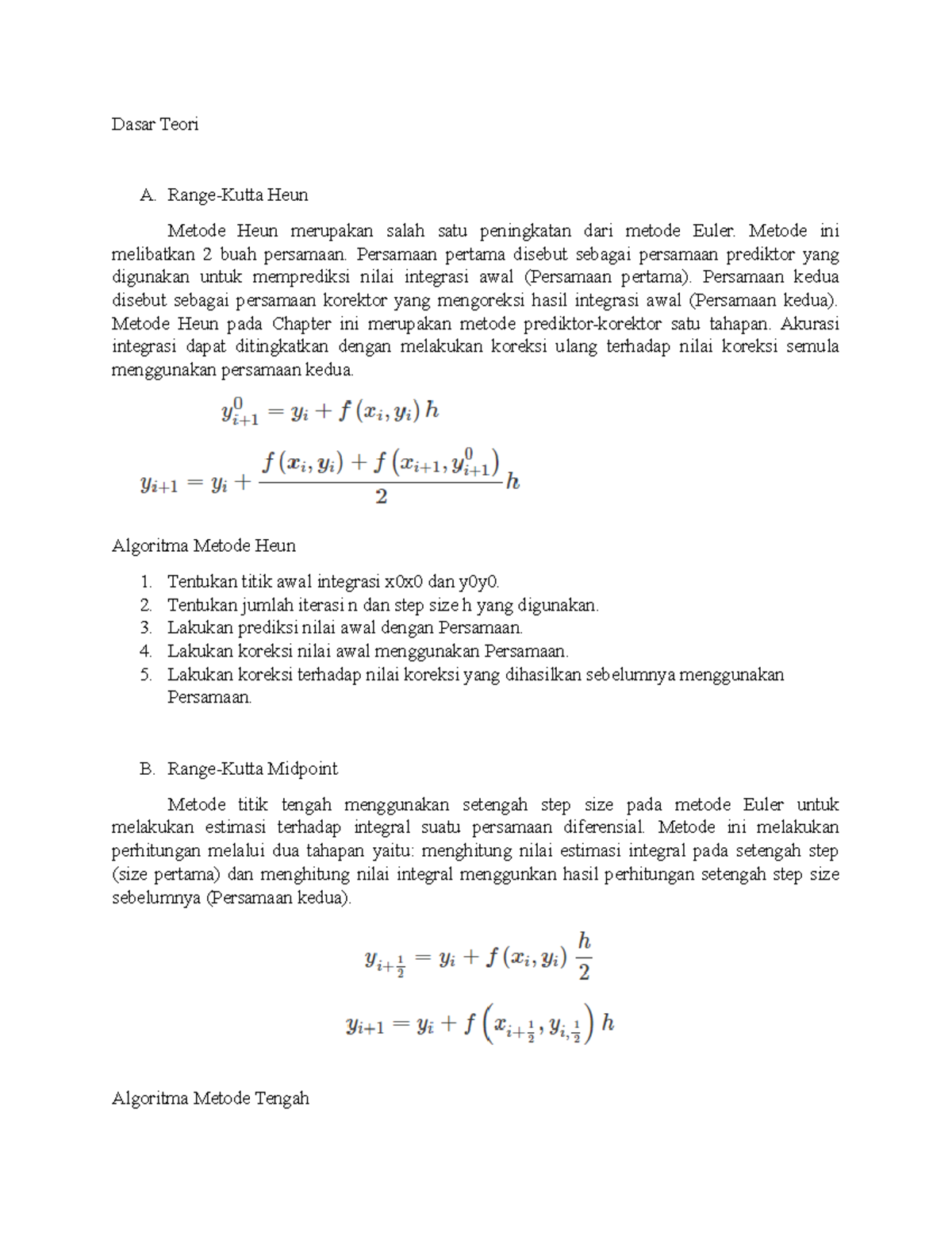 Dasar Teori Heun-Midpoint-Raltson - Dasar Teori A. Range-Kutta Heun ...