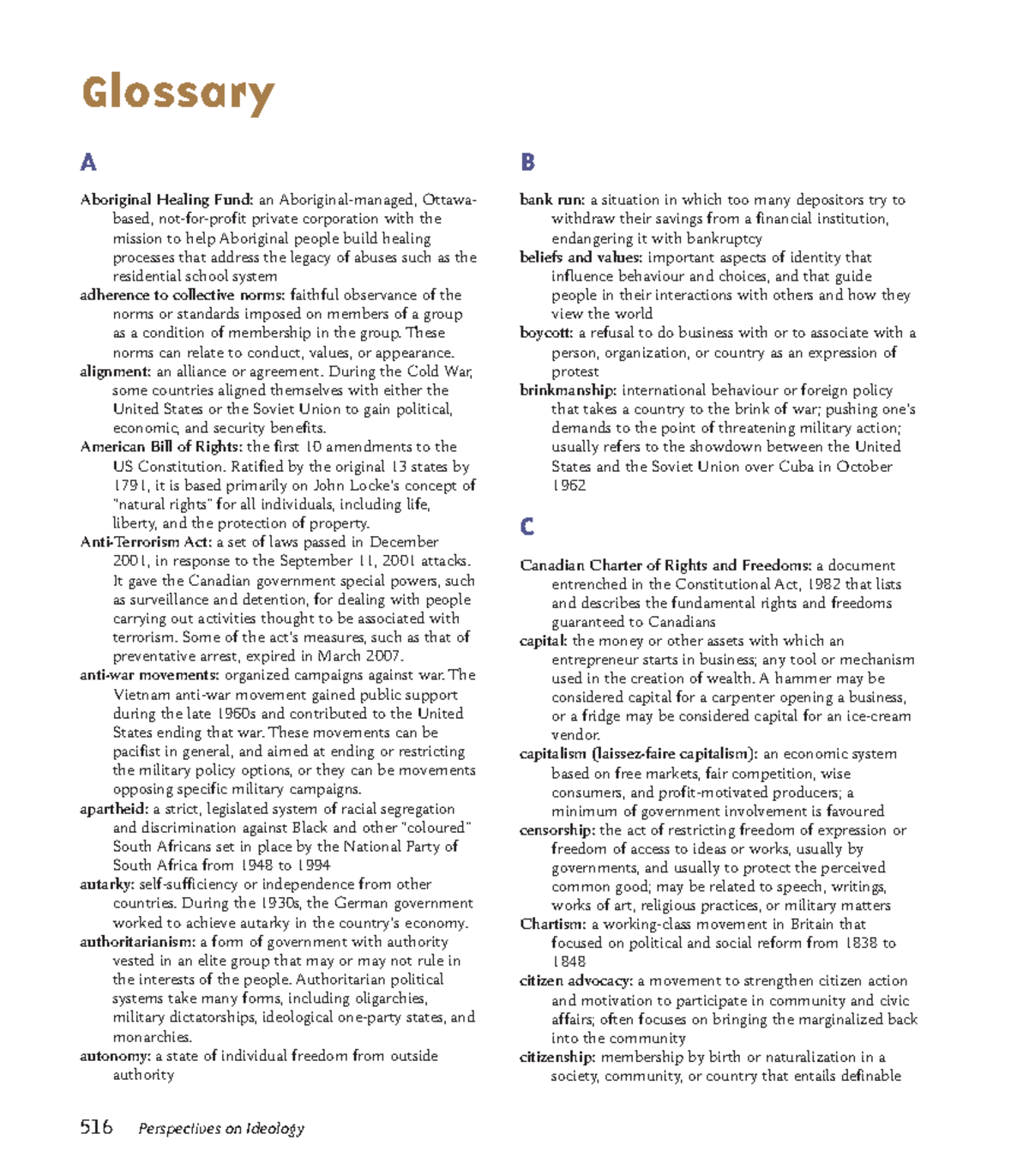 30-1 Glossary - dnscskbckjbc - Glossary 516 Perspectives on Ideology A ...