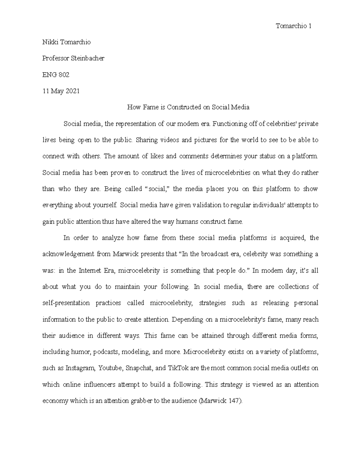 Eng 802 paper 1 - English 802 essay example - Nikki Tomarchio Professor ...