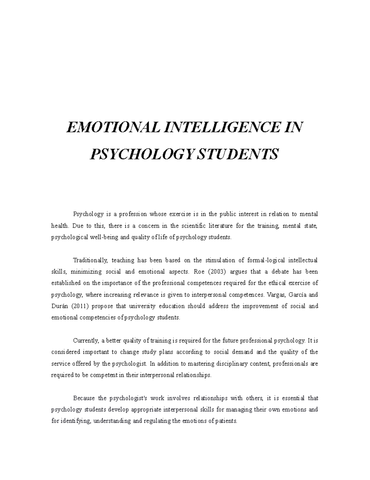 Emotional Intelligence IN Psychology Students - EMOTIONAL INTELLIGENCE ...