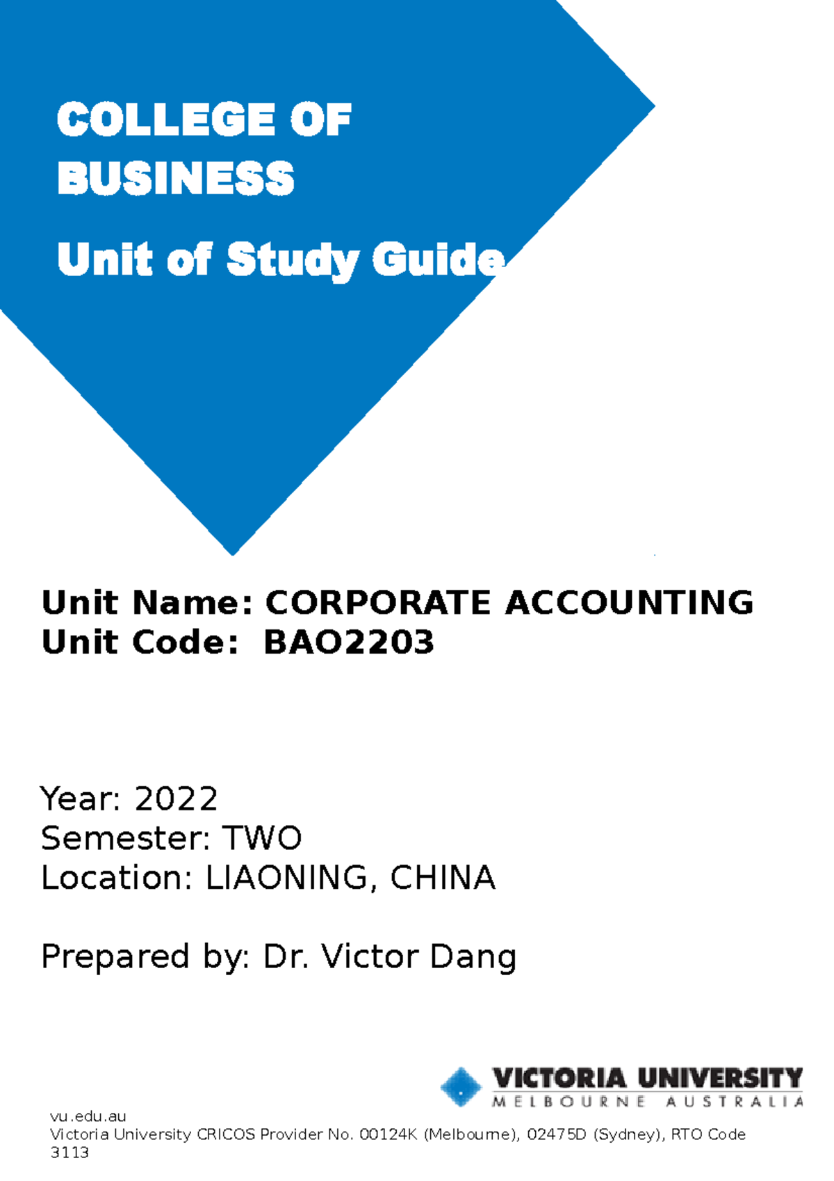 unit study guide - Unit Name: CORPORATE ACCOUNTING Unit Code: BAO Year ...