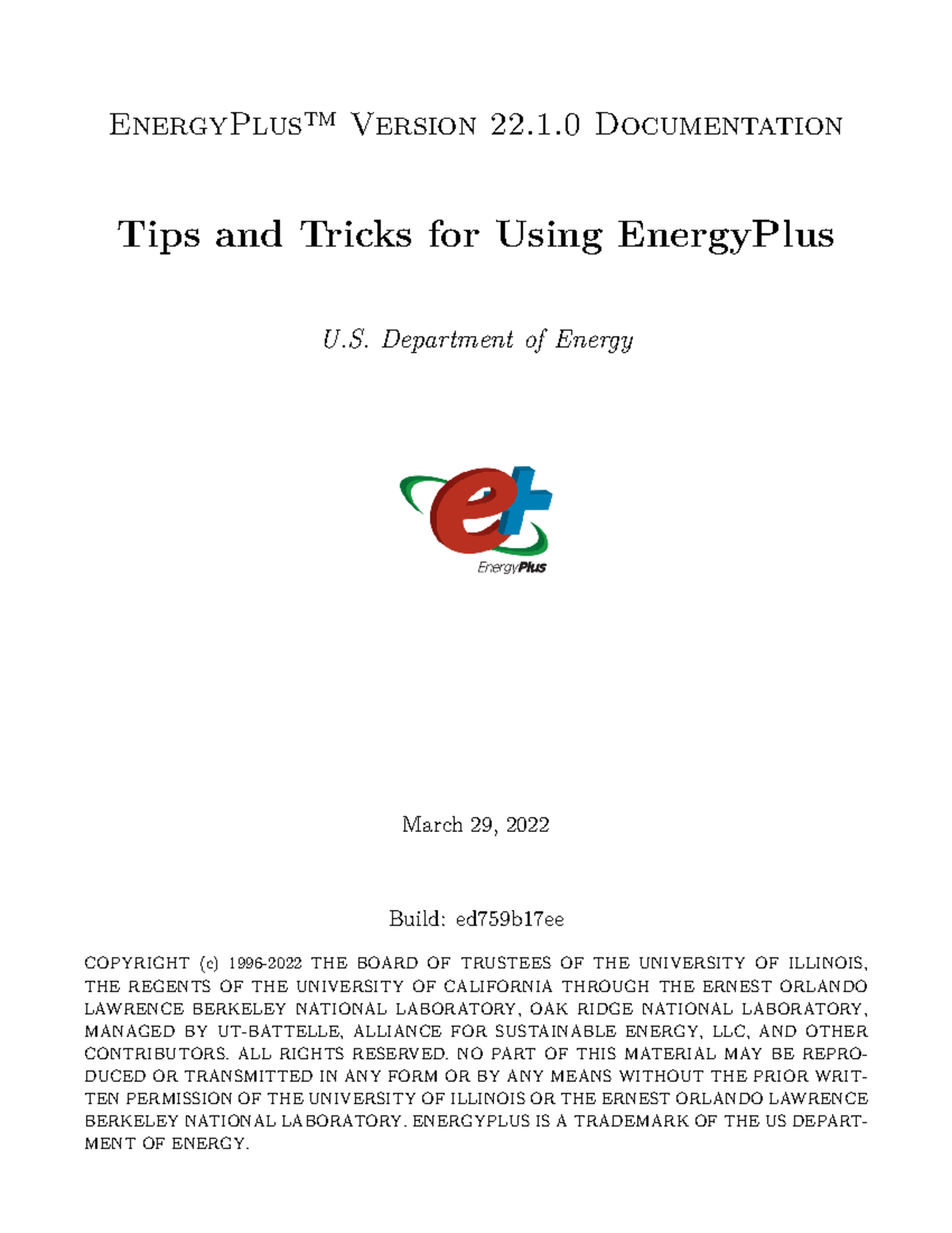 Tips And Tricks Using Energy Plus - EnergyPlus™ Version 22.1 ...