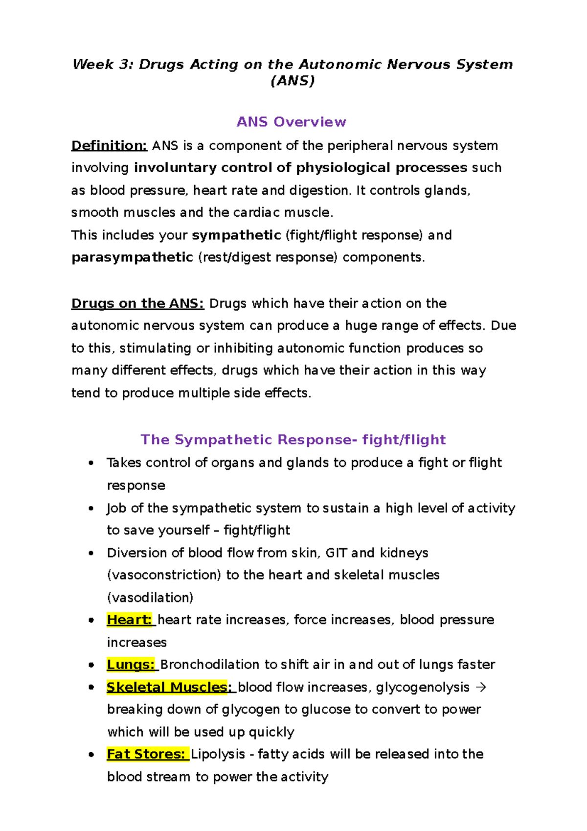 3. Drugs acting on ANS - Week 3: Drugs Acting on the Autonomic Nervous ...