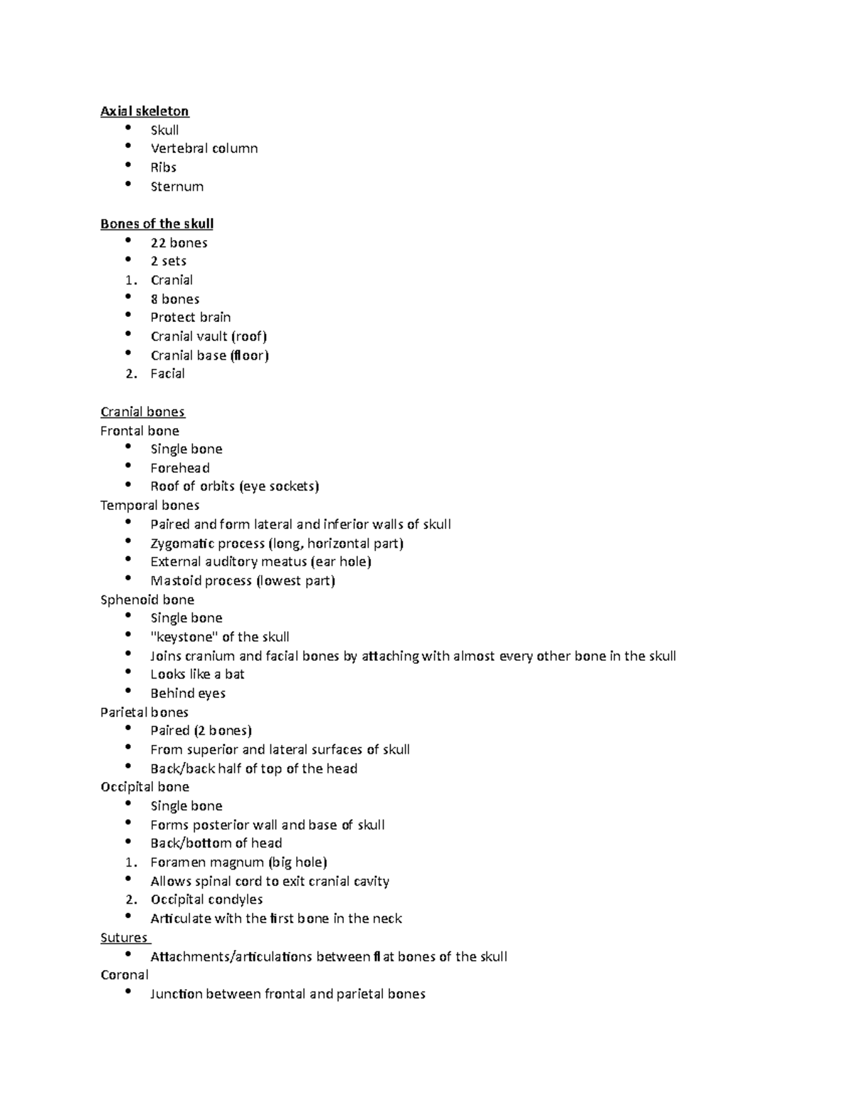 Module 2, section 3 - anatomy lecture notes - Axial skeleton Skull ...