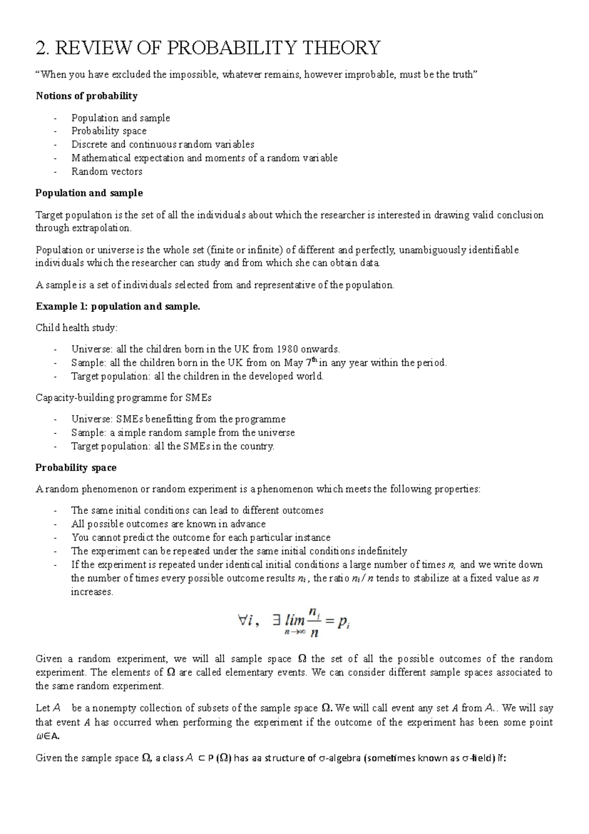 Review of Probability Theory - Topic 2 lecture - 2. REVIEW OF ...