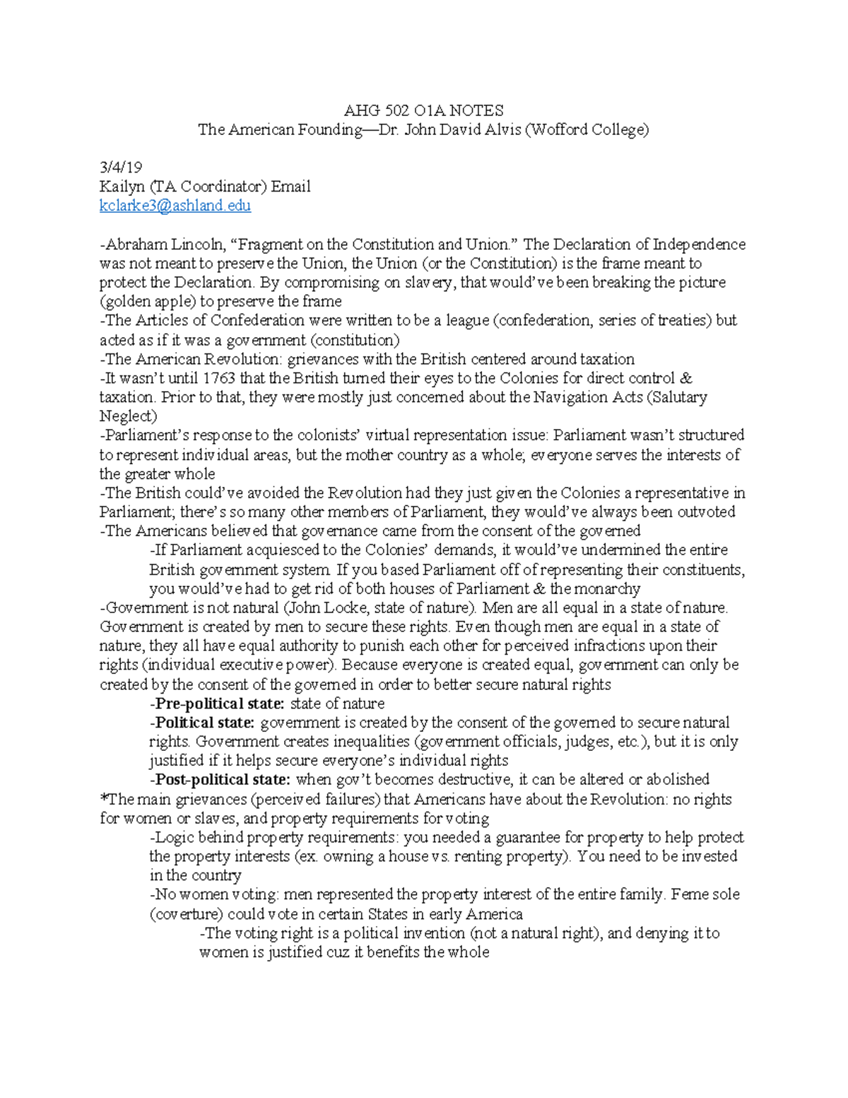 American Founding - Constitutional Convention - AHG 502 O1A NOTES The ...