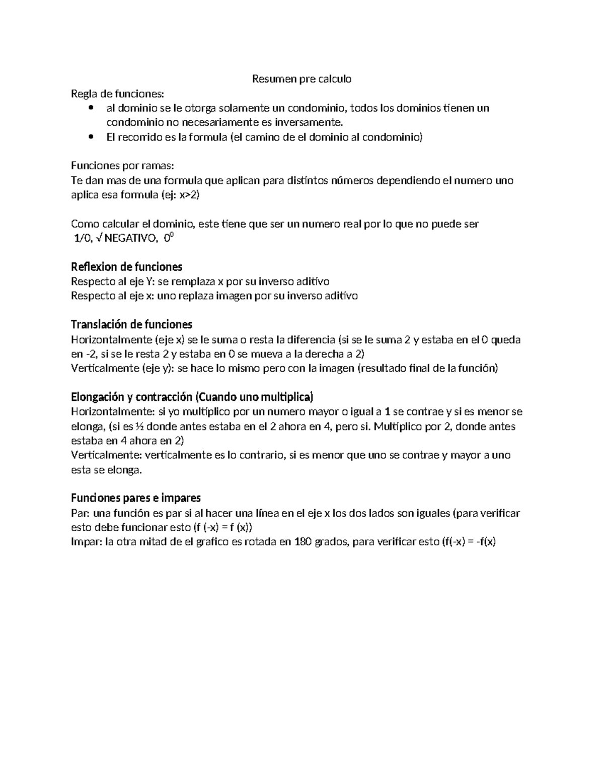 Resumen pre calculo i2 - Resumen pre calculo Regla de funciones: al dominio se le otorga ...