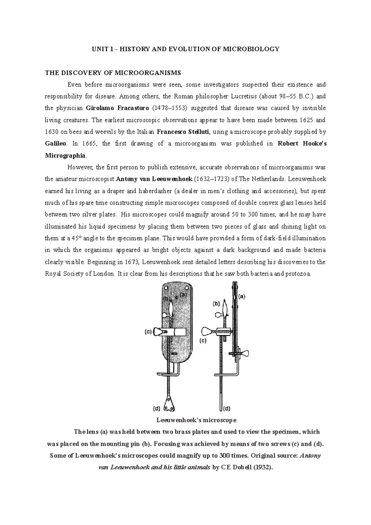 Fundamental Microbiology- UNIT I Notes - UNIT 1 - HISTORY AND EVOLUTION ...