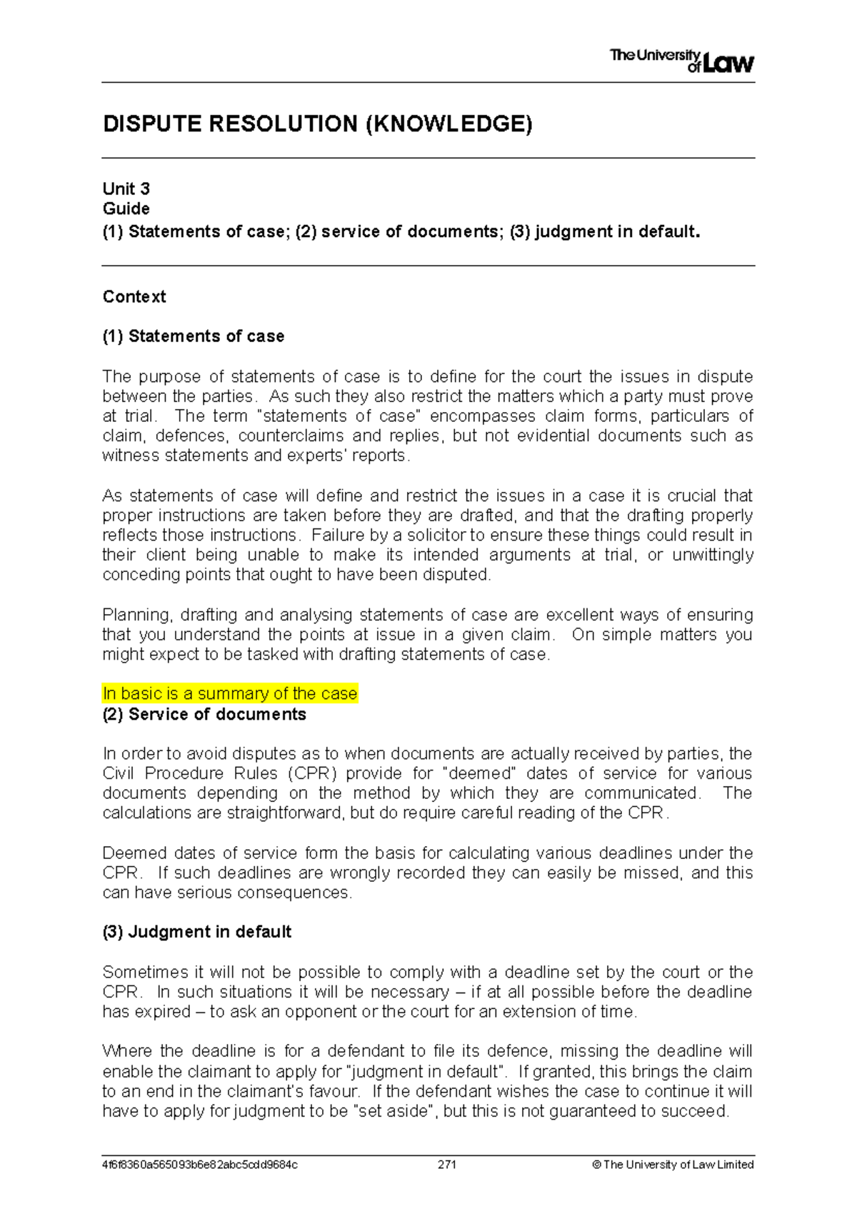 Dispute Resolution WS3- with answers - DISPUTE RESOLUTION (KNOWLEDGE) Unit 3 Guide (1 ...