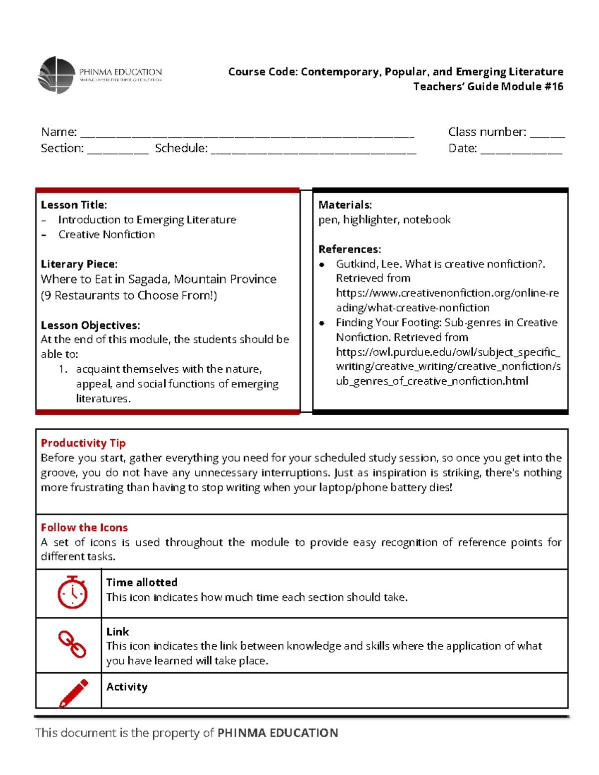 ENG 162- Module 16 - Teachers’ Guide Module # Name: - Studocu