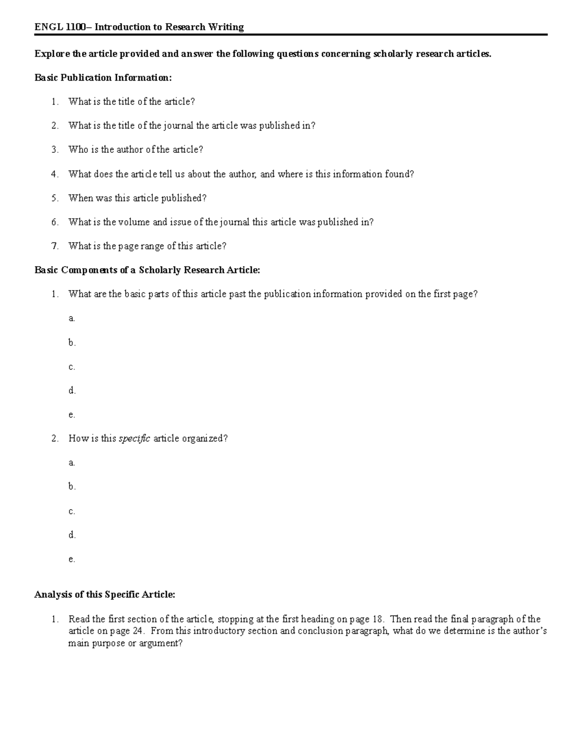 Engl 1100- Intro to Research Writing - Zombie article exercise - ENGL ...