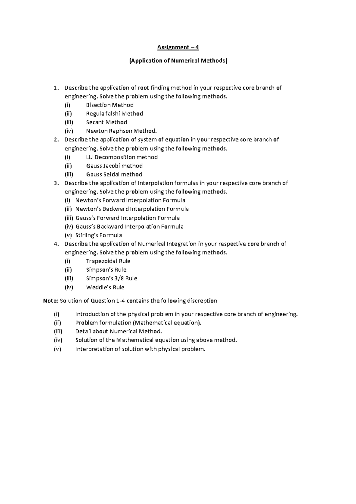 Assignment - 4 - important notes - Assignment – 4 (Application of ...