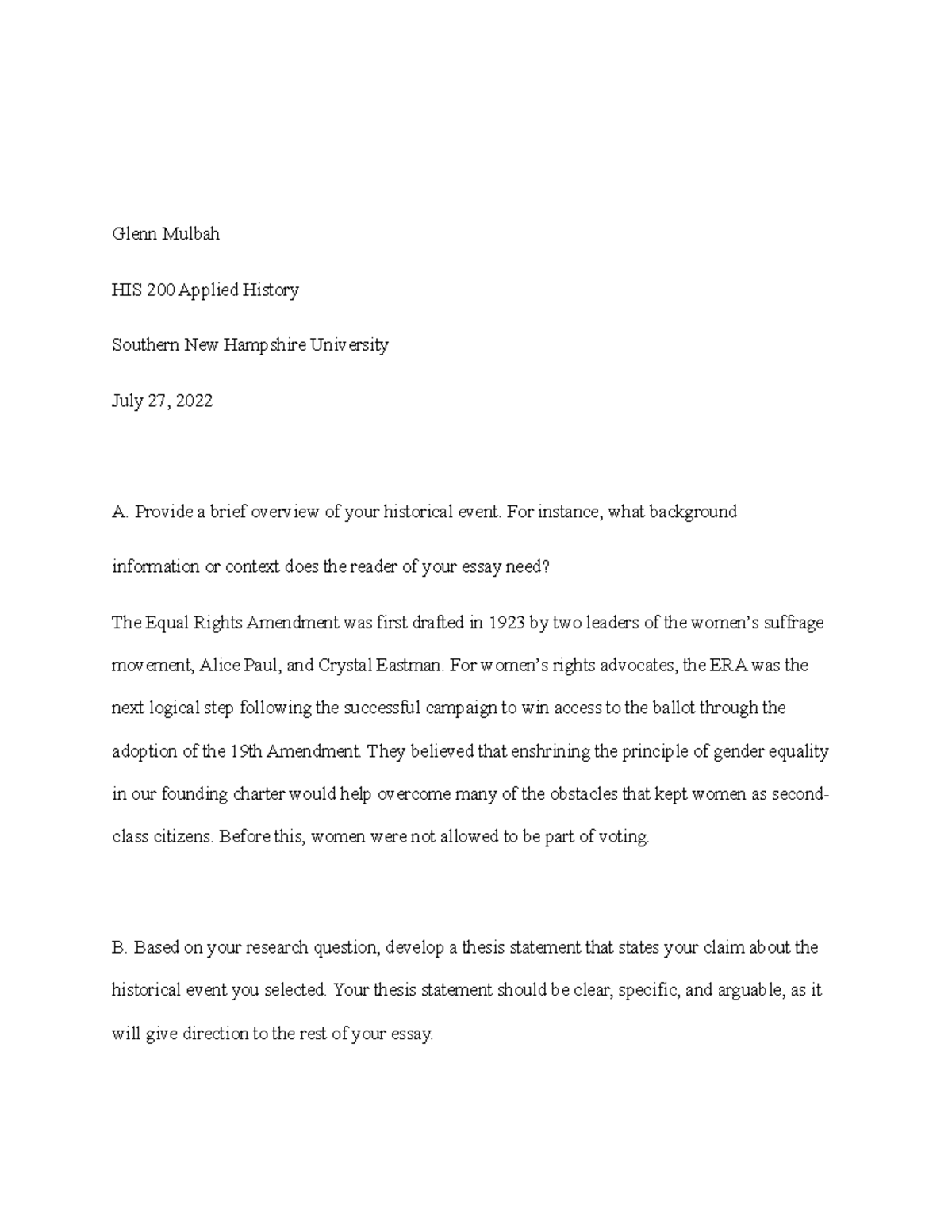 5-3 Historical Analysis Essay Progress Check 1 - Glenn Mulbah HIS 200 ...