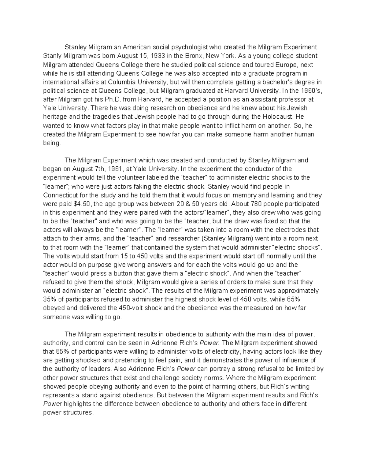 Milgram Expreiment Essay Prompt 2 - Stanley Milgram an American social ...