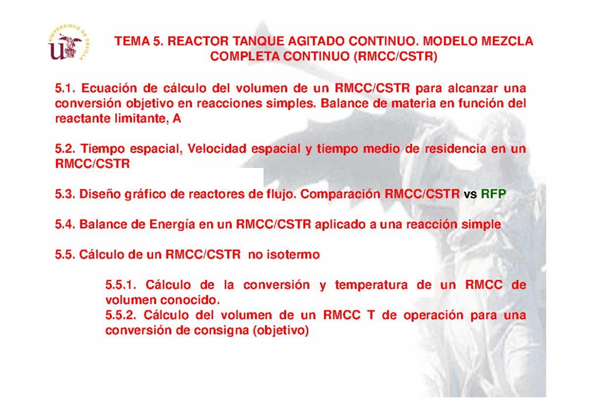 Tema 5. Reactor de Mezcla Completa Continuo. Baterías de reactores - TEMA 5. REACTOR TANQUE ...