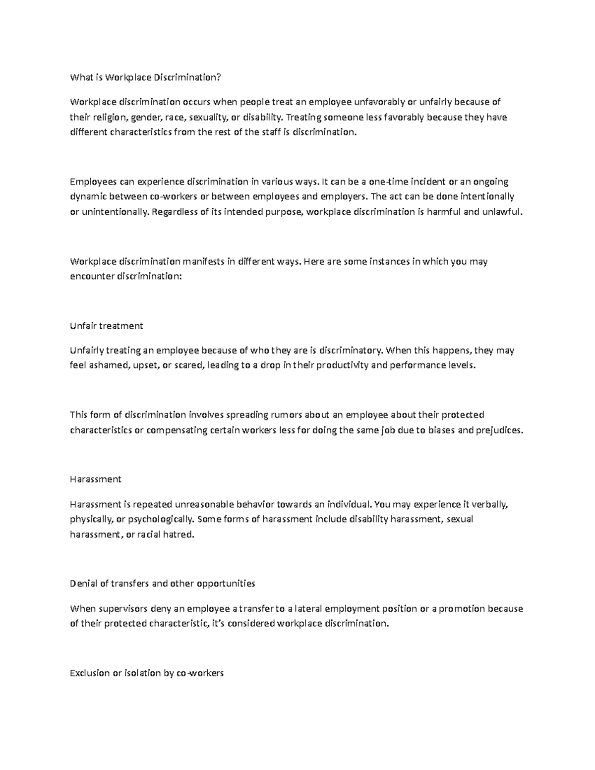 What is Workplace Discrimination - What is Workplace Discrimination ...