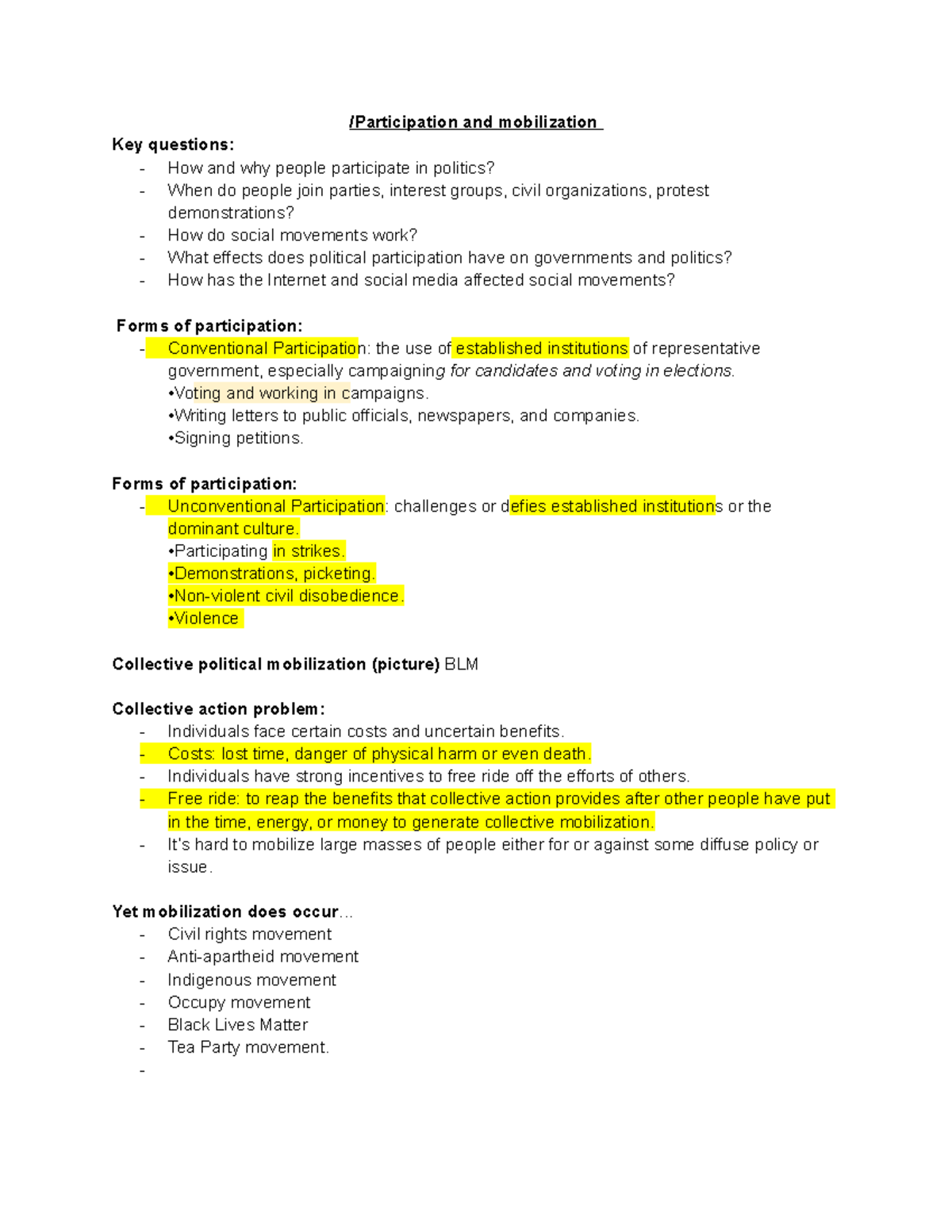 Polisci module 8 part 1 - /Participation and mobilization Key questions ...
