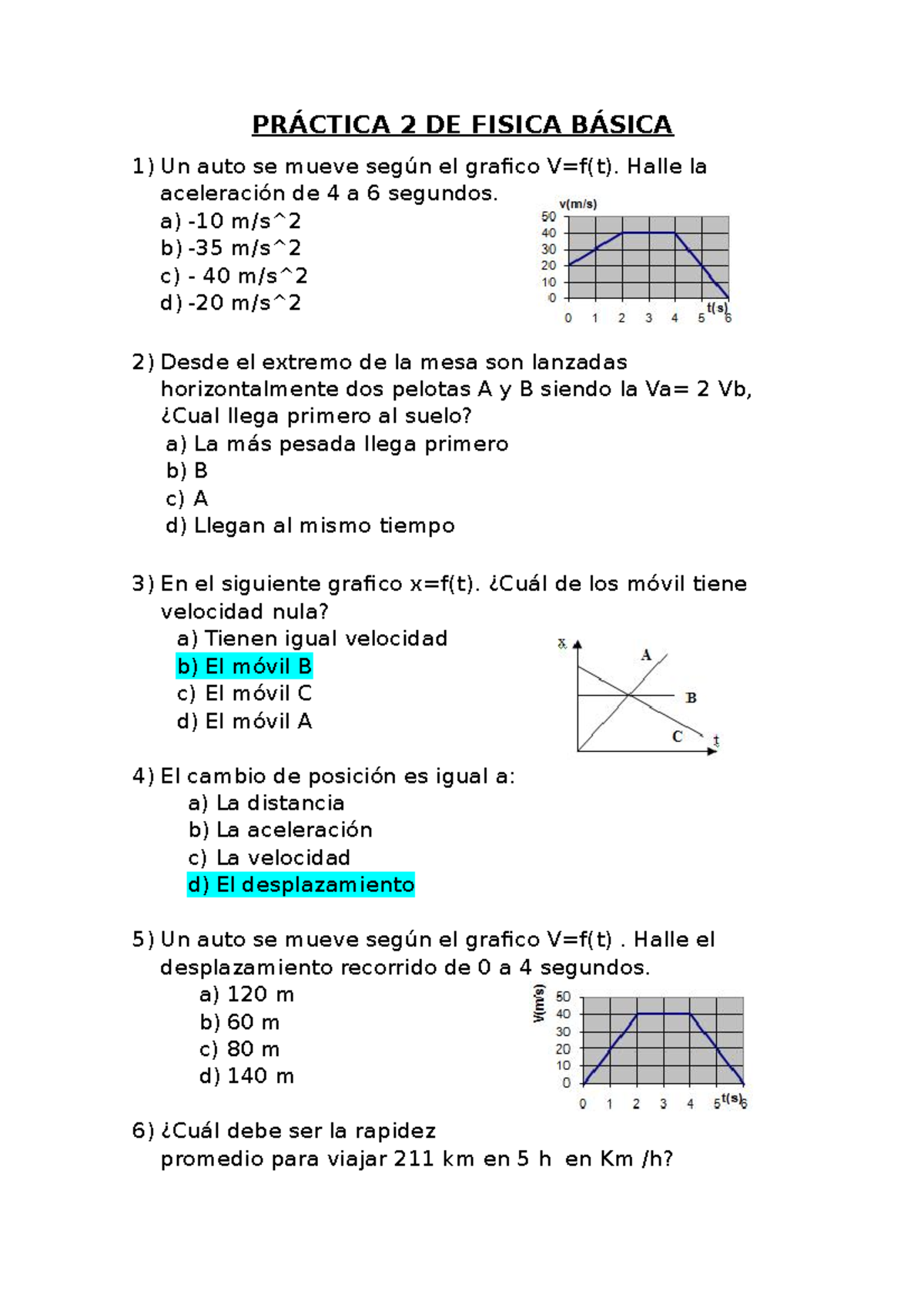 Practica II fisica basica - PRÁCTICA 2 DE FISICA BÁSICA Un auto se ...