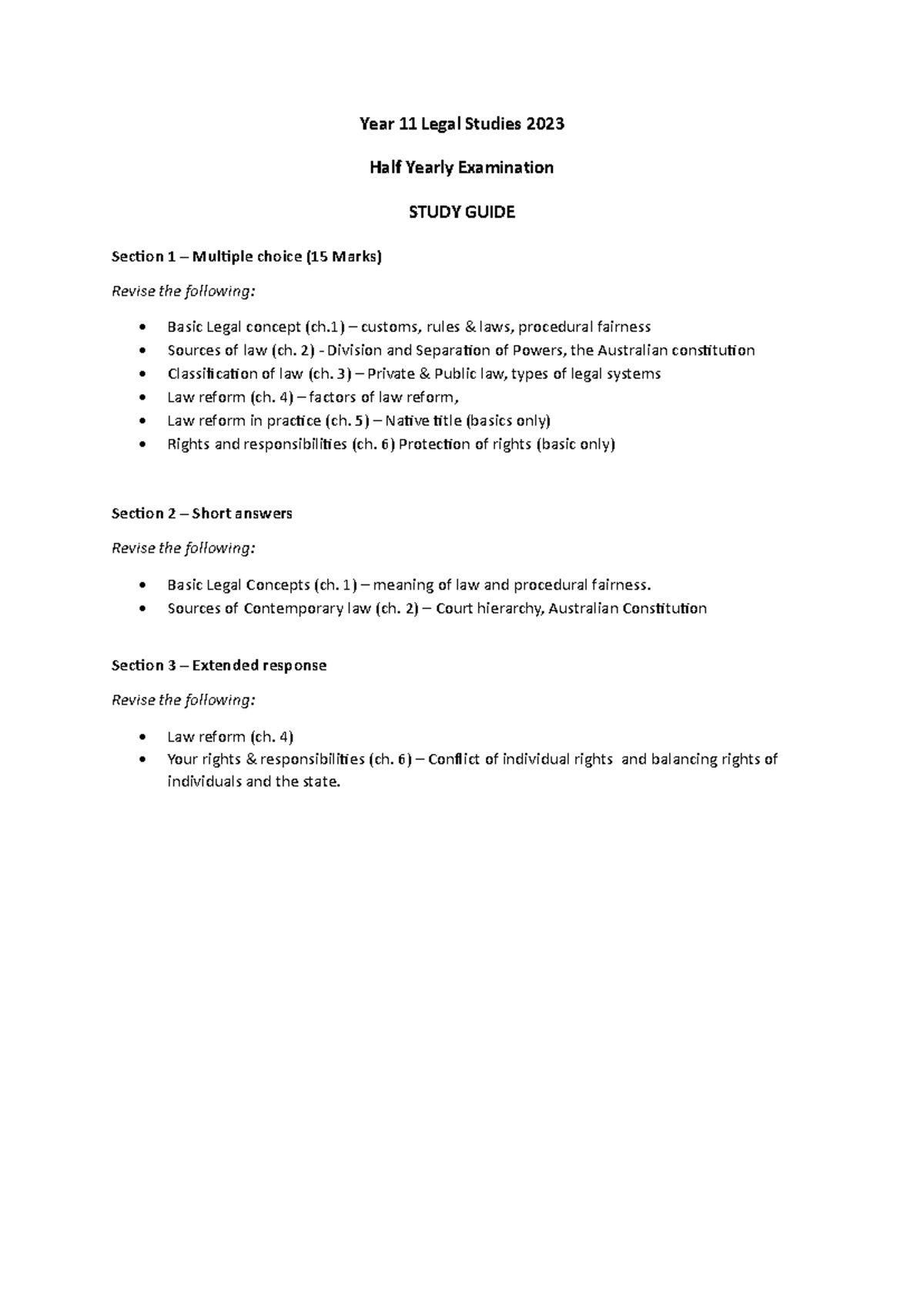 Year 11 Legal 2023 Half Yearly Study Guide - Year 11 Legal Studies 2023 ...
