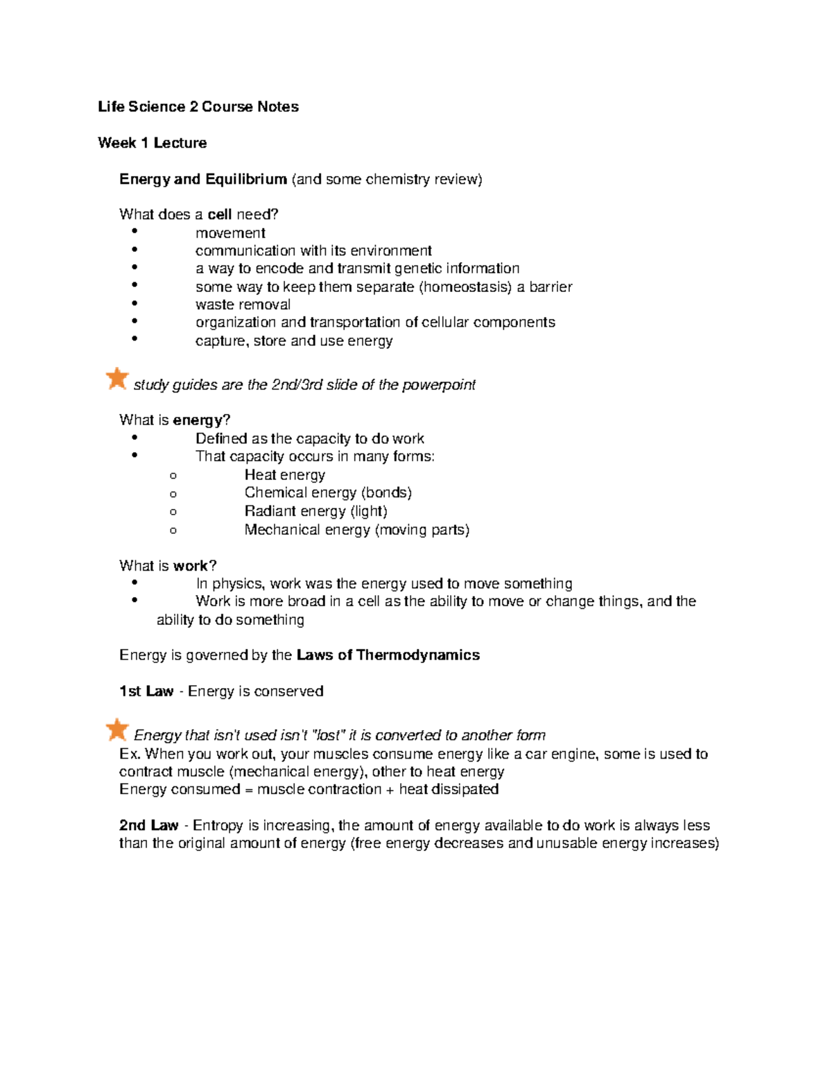 Life Science 2 Course Notes - Life Science 2 Course Notes Week 1 ...