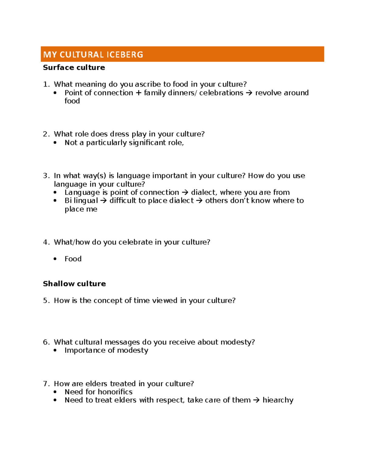Cultural Identity worksheet Canvas - MY CULTURAL ICEBERG Surface ...