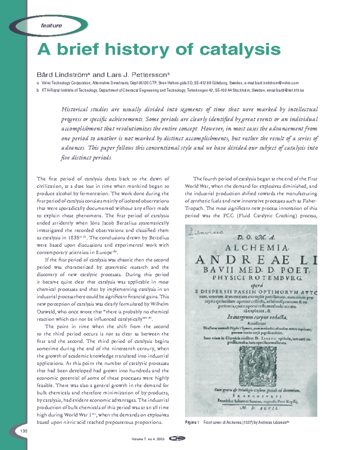 Lectura 1. A brief history of catalysis, historia de la catalisis ...