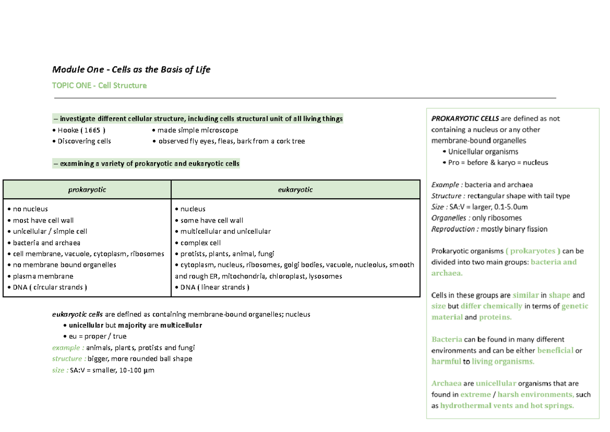 Copy of module 1 – cells as the basis of life - Module One - Cells as ...