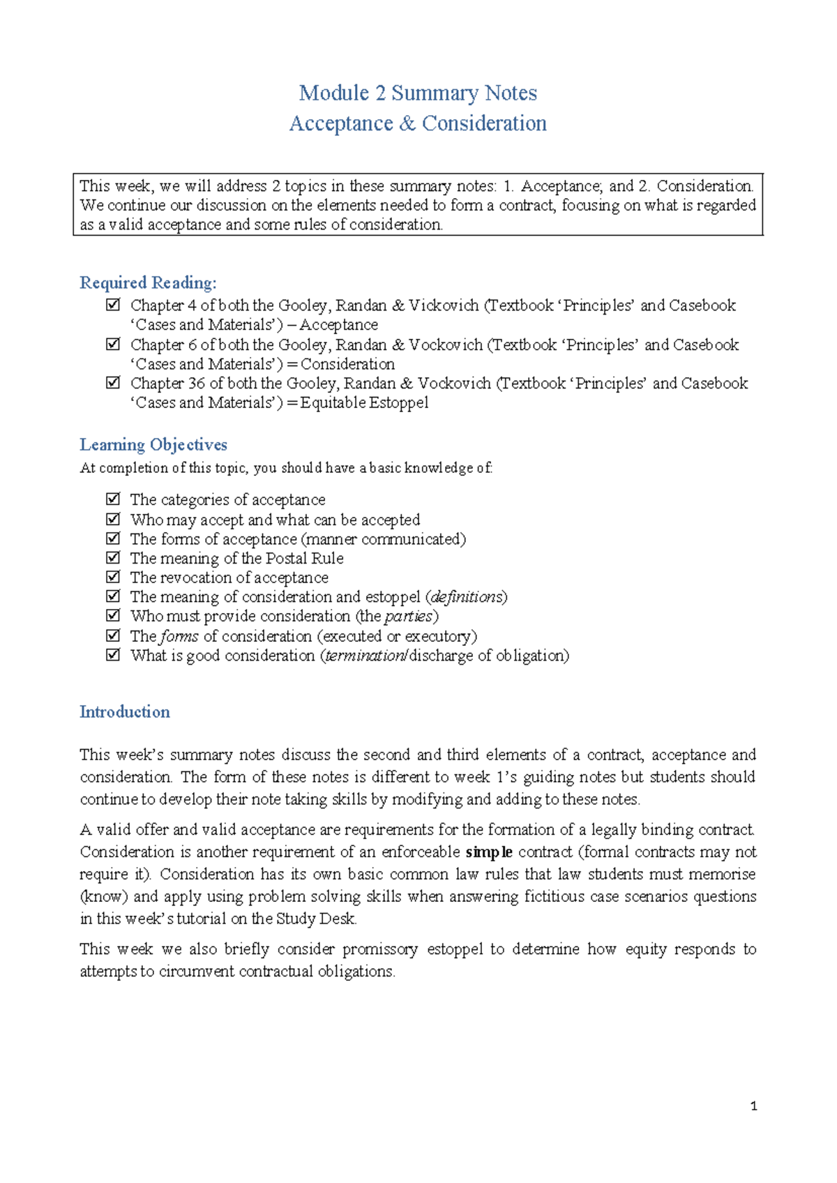 Module 2 Summary Notes - Module 2 Summary Notes Acceptance ...