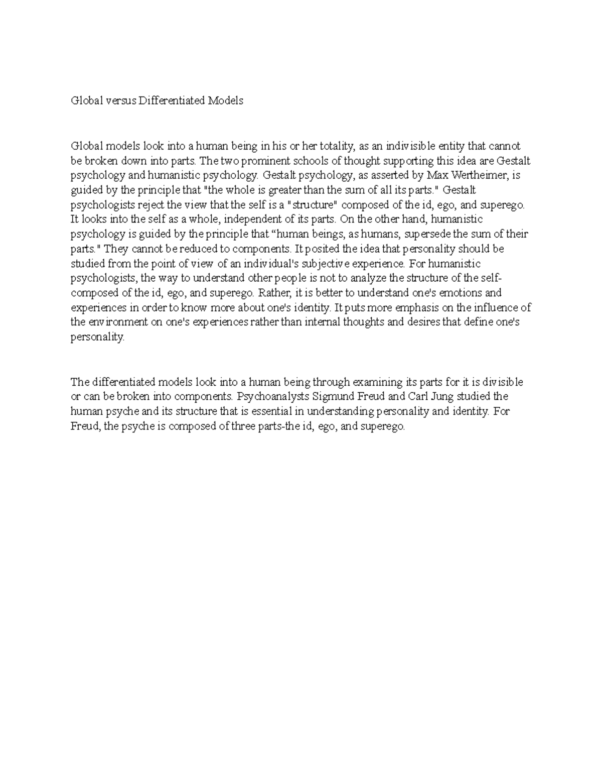 Global versus Differentiated Models - The two prominent schools of ...