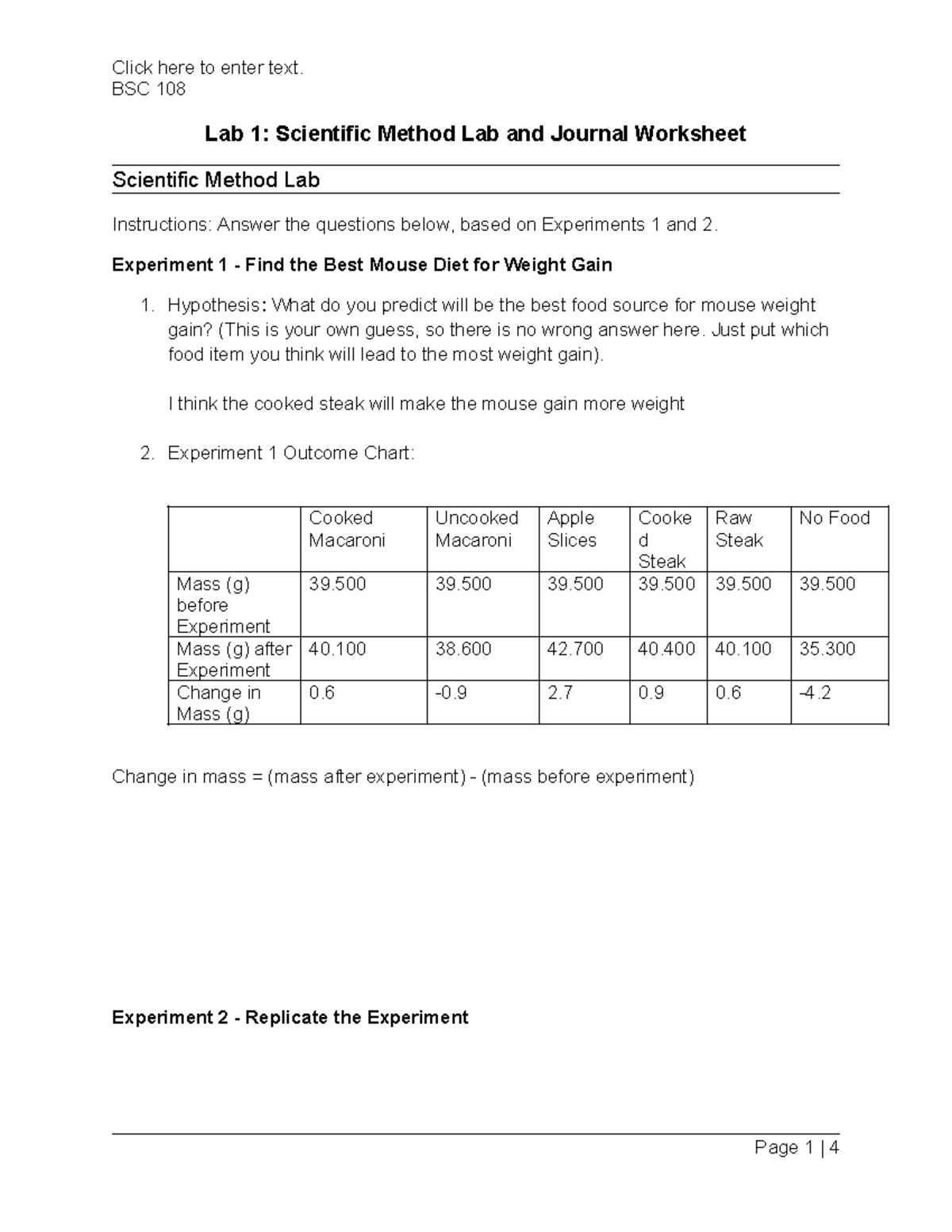 Lab 1 Scientific Method Lab and Journal Worksheet Peyton Phillips - BSC ...
