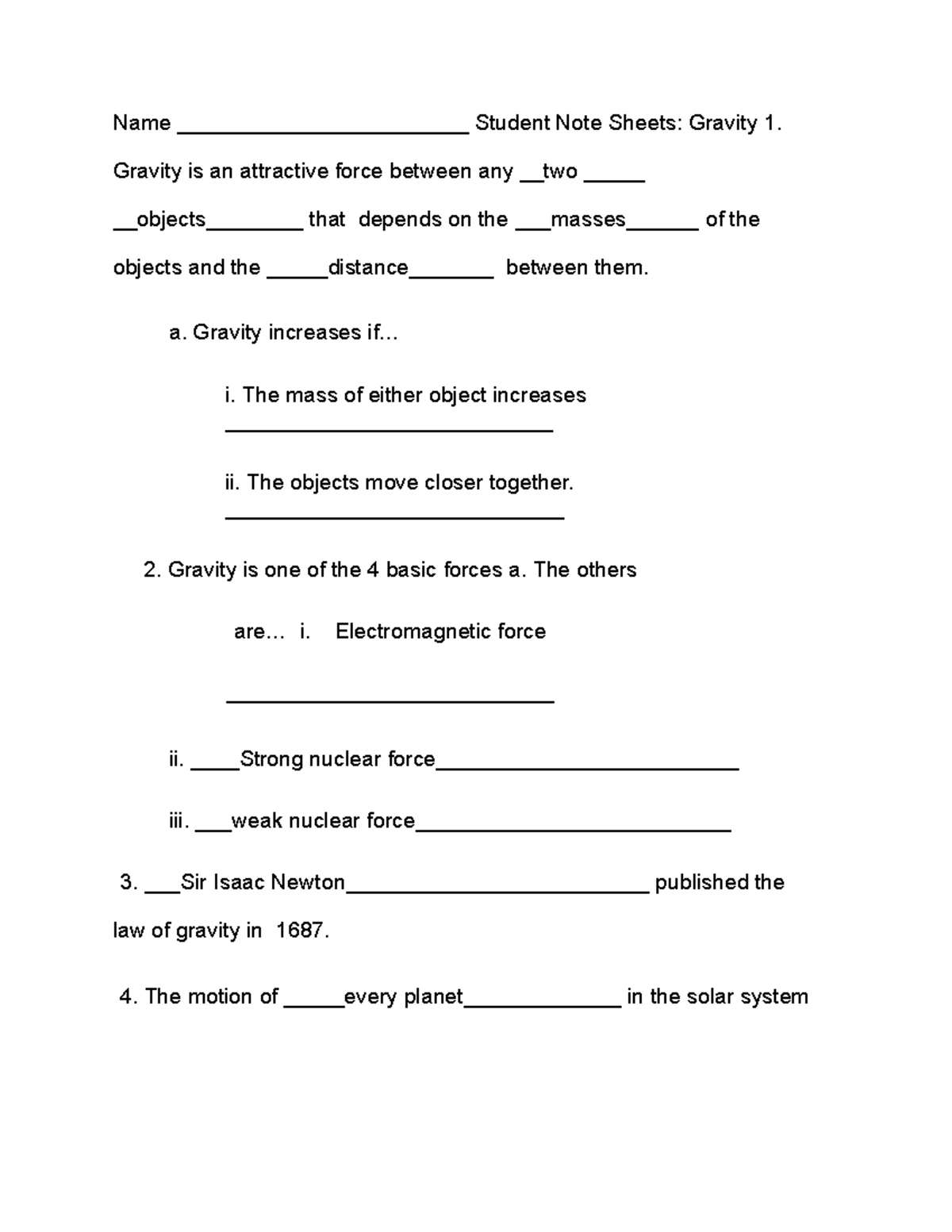 Gravity Student Notes - Name ________________________ Student Note ...