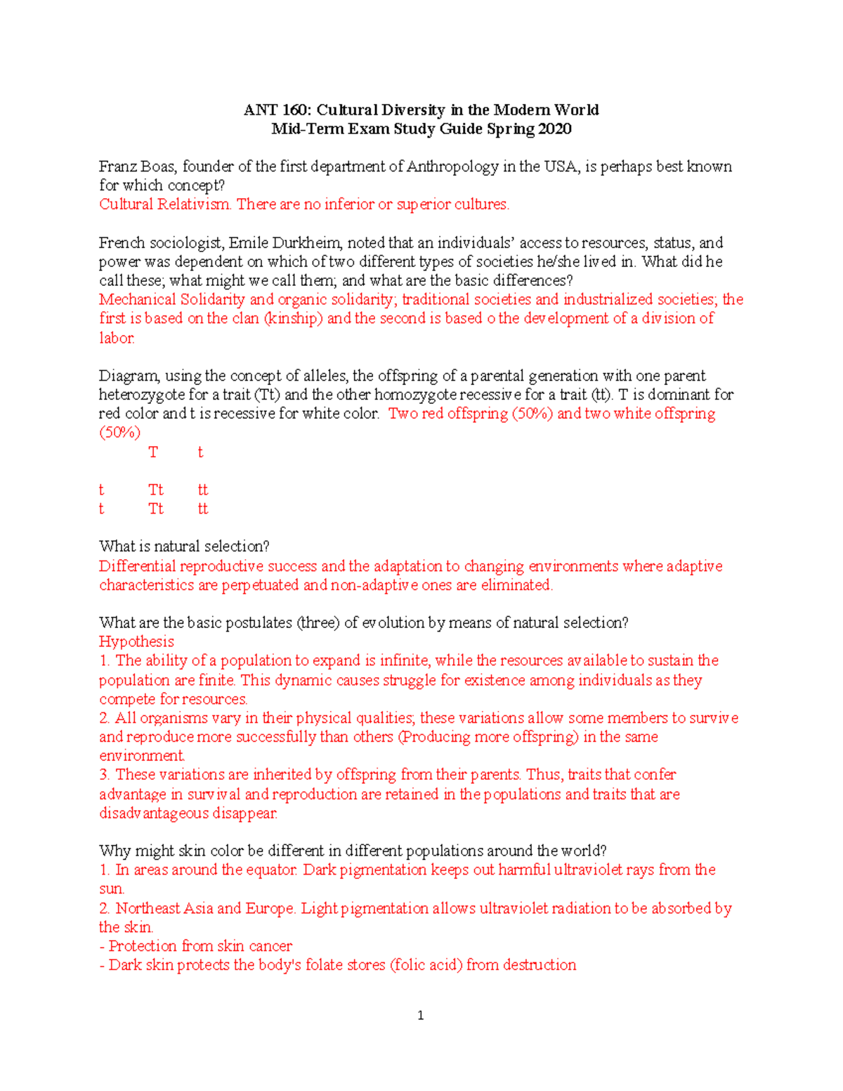 ANT 160 Midterm Study Guide - ANT 160: Cultural Diversity in the Modern ...