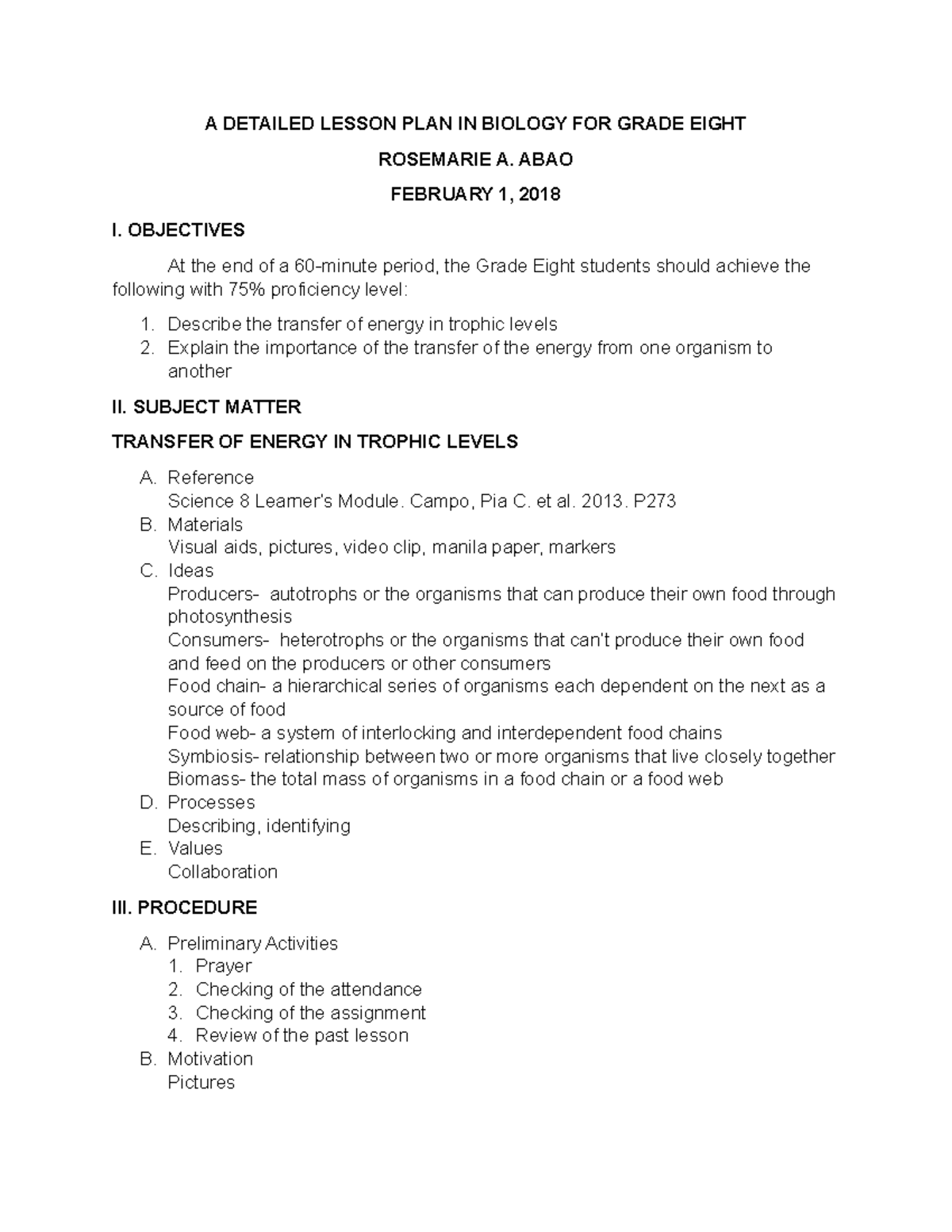 409557907 Detailed Lesson Plan in science grade 8 - A DETAILED LESSON ...