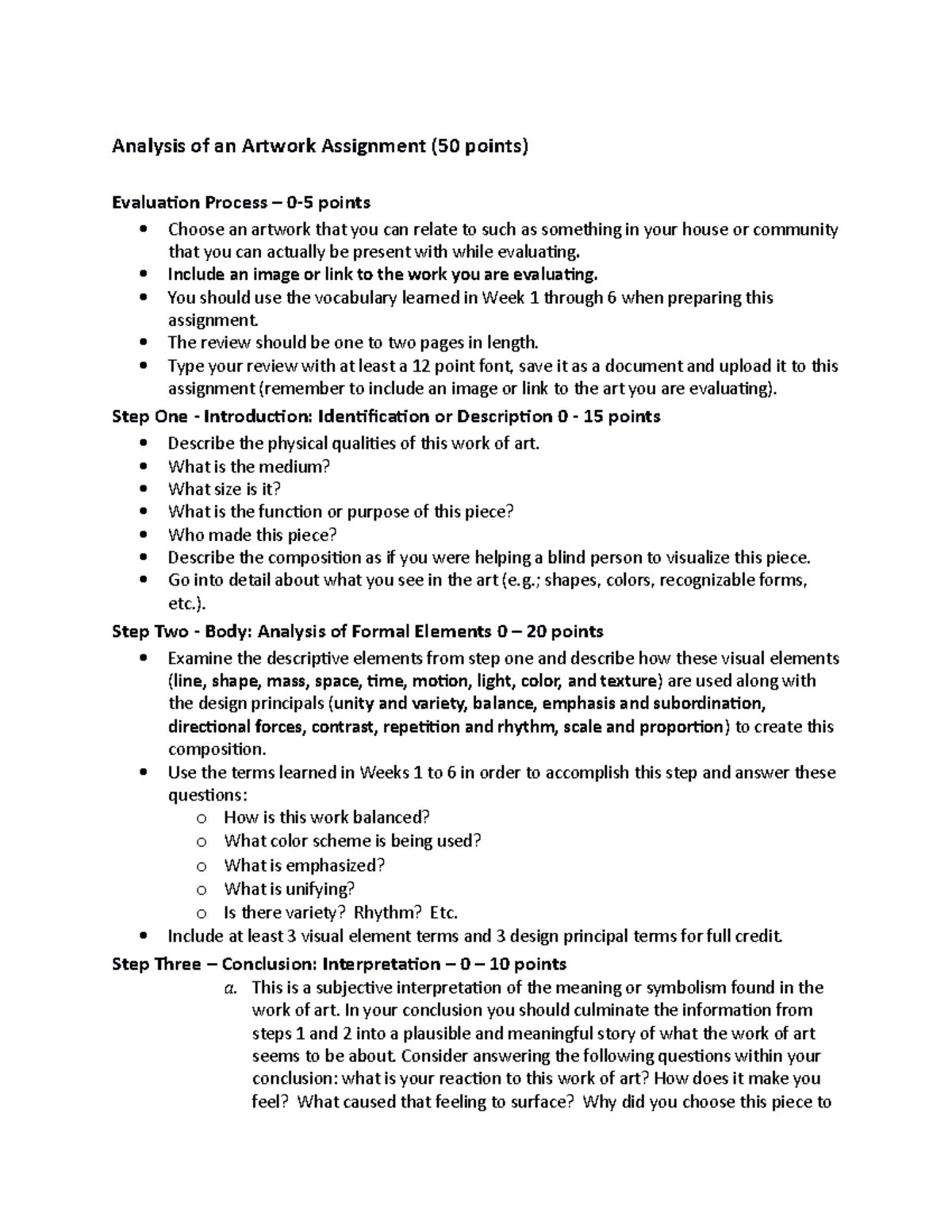 Analysis of an Artwork Assignment - Include an image or link to the ...