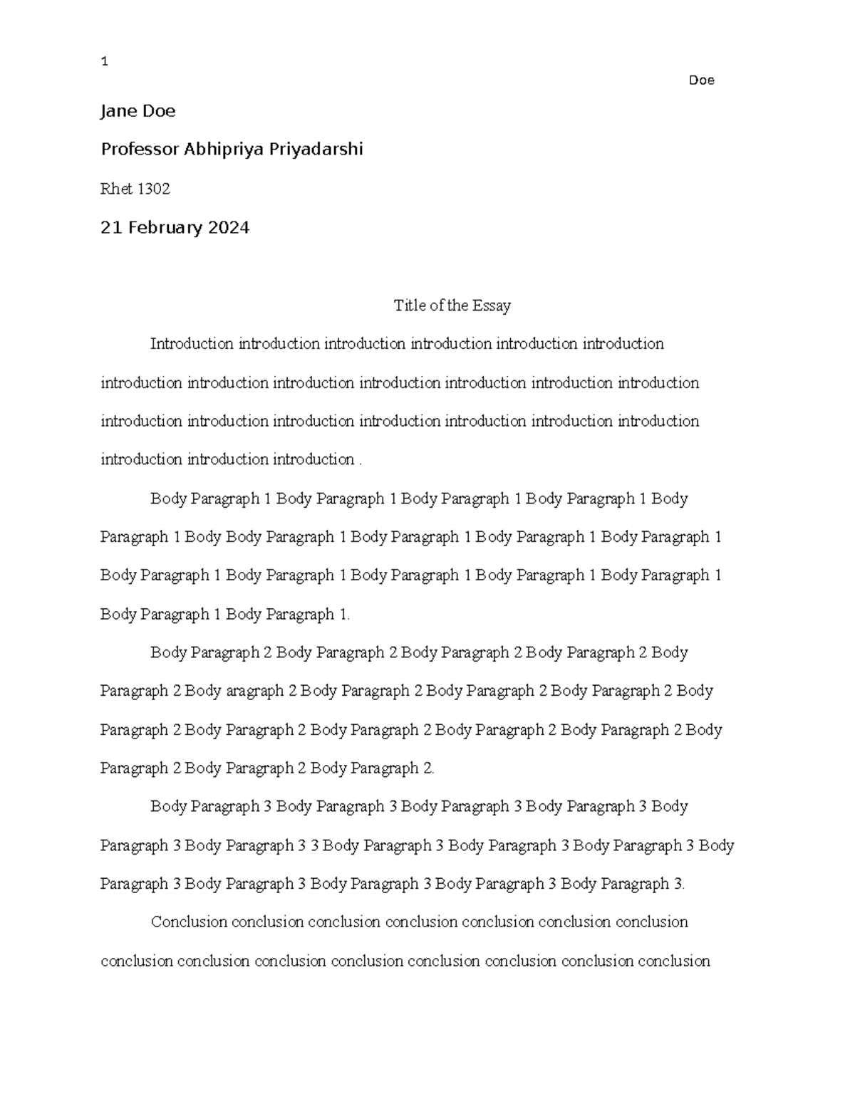 MLA format - notes - 1 Doe Jane Doe Professor Abhipriya Priyadarshi ...