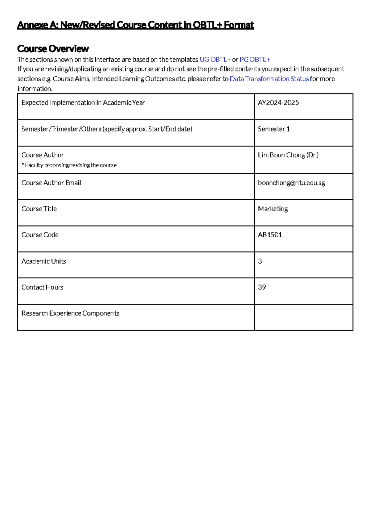 Co AB1501 - COURSE OUTLINE - Annexe A: New/Revised Course Content in OBTL+ Format Course ...