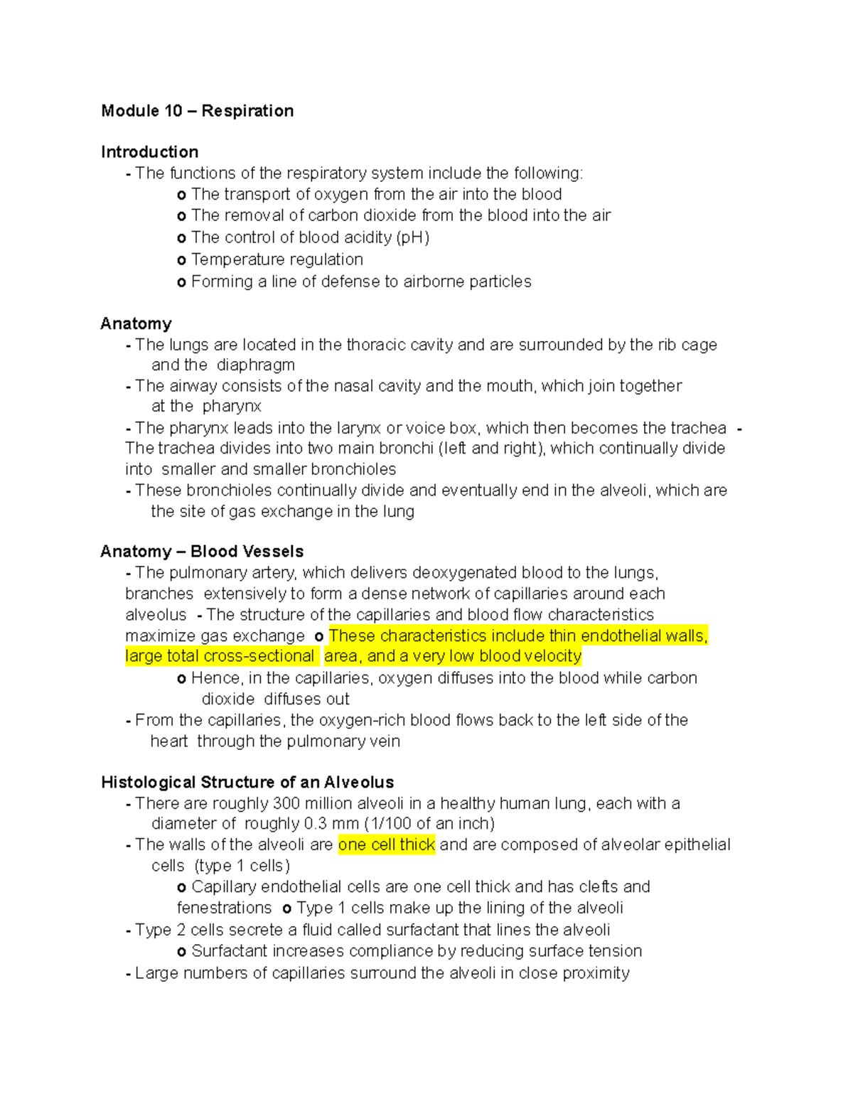 Module 10 Physiology - Module 10 – Respiration Introduction - The ...