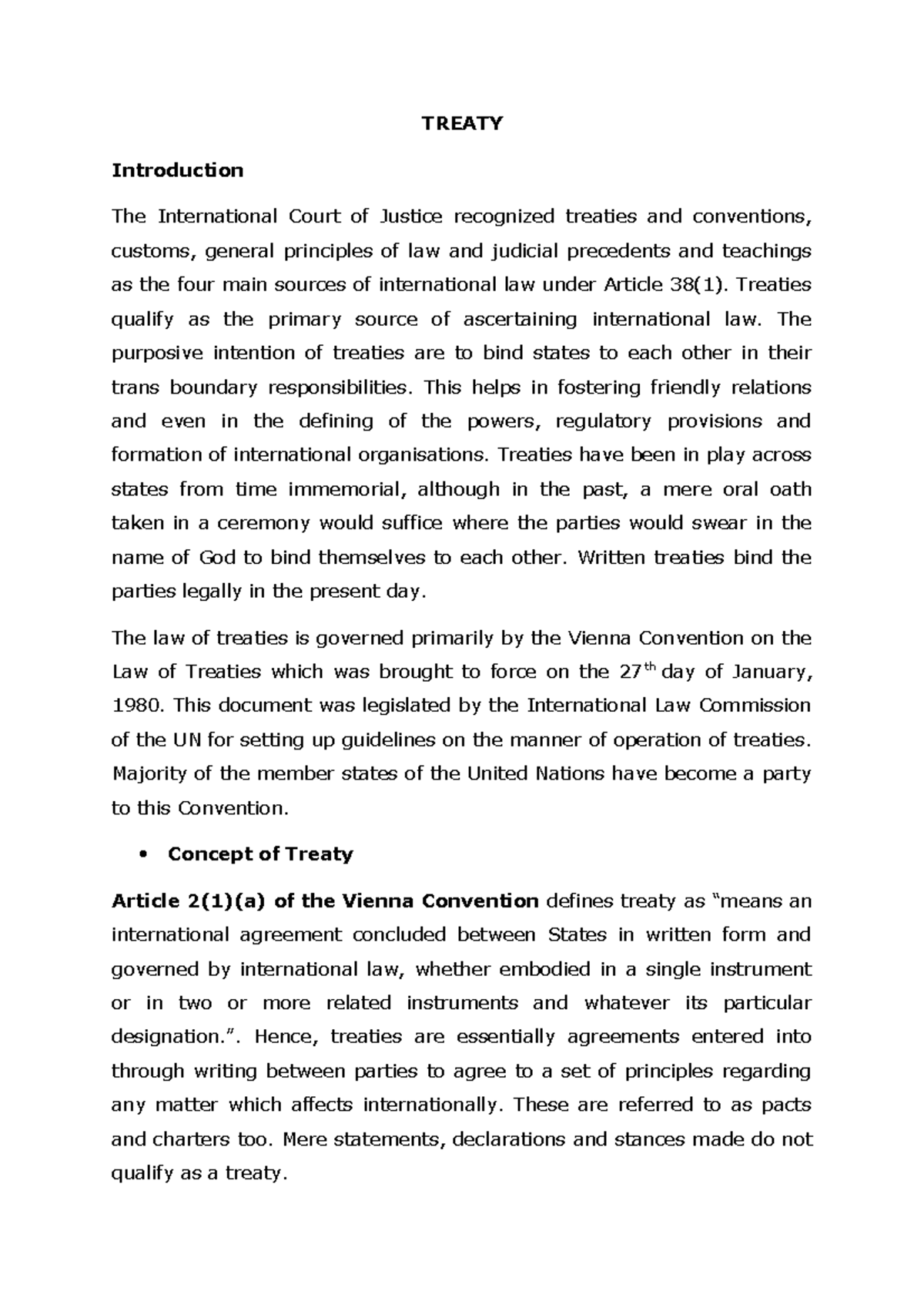 Treaty Notes - TREATY Introduction The International Court of Justice ...