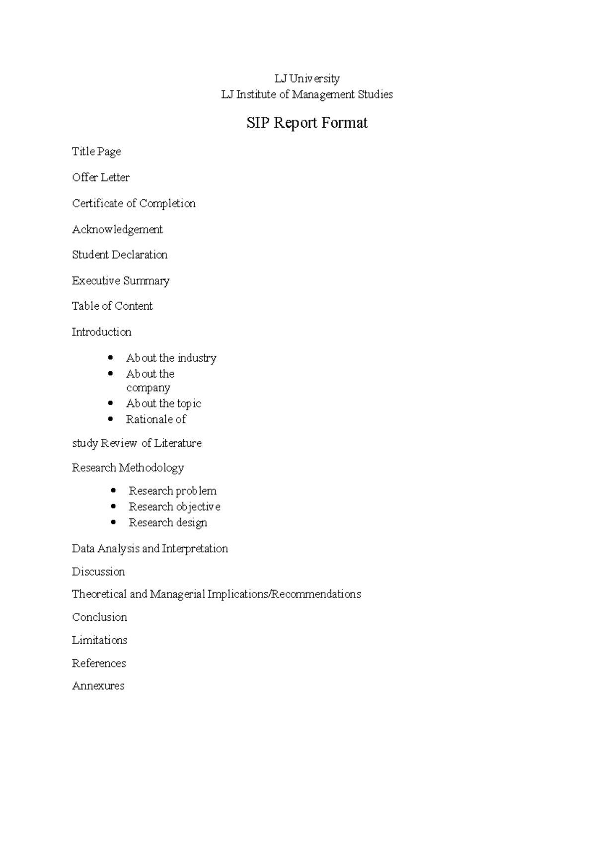 LJ University - SIP Report Format - Title Page Offer Letter Certificate ...