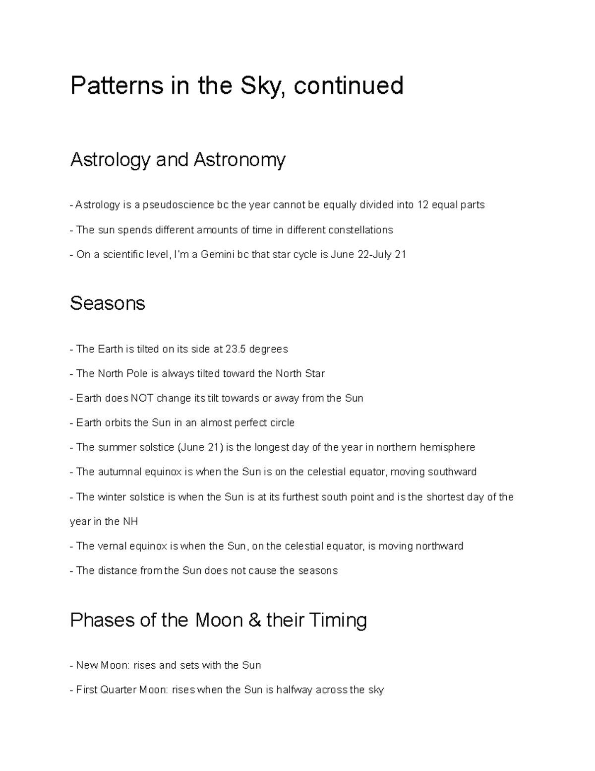 Astronomy Lecture #4 - Patterns in the Sky, continued Astrology and ...