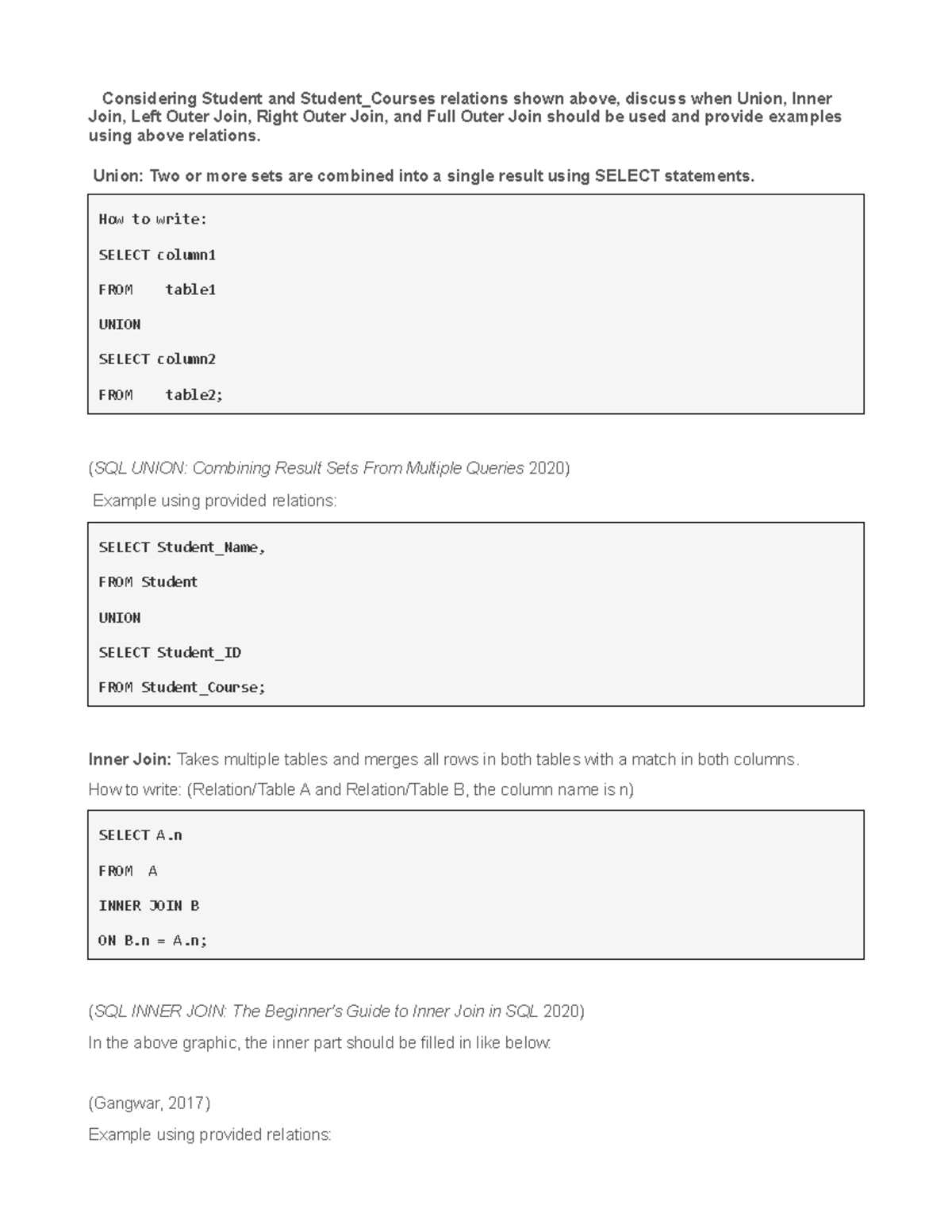 Cs2203 discussion post 6-version 7 - Considering Student and Student_Courses relations shown ...