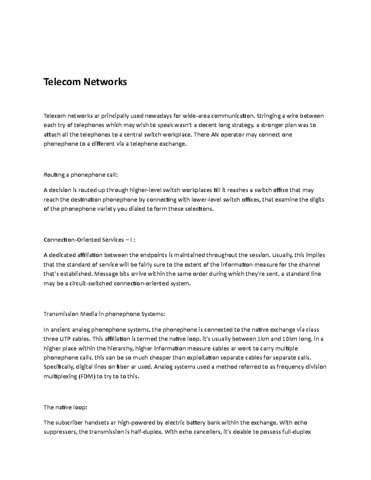 Telecom Network-note - Telecom Networks Telecom networks ar principally ...