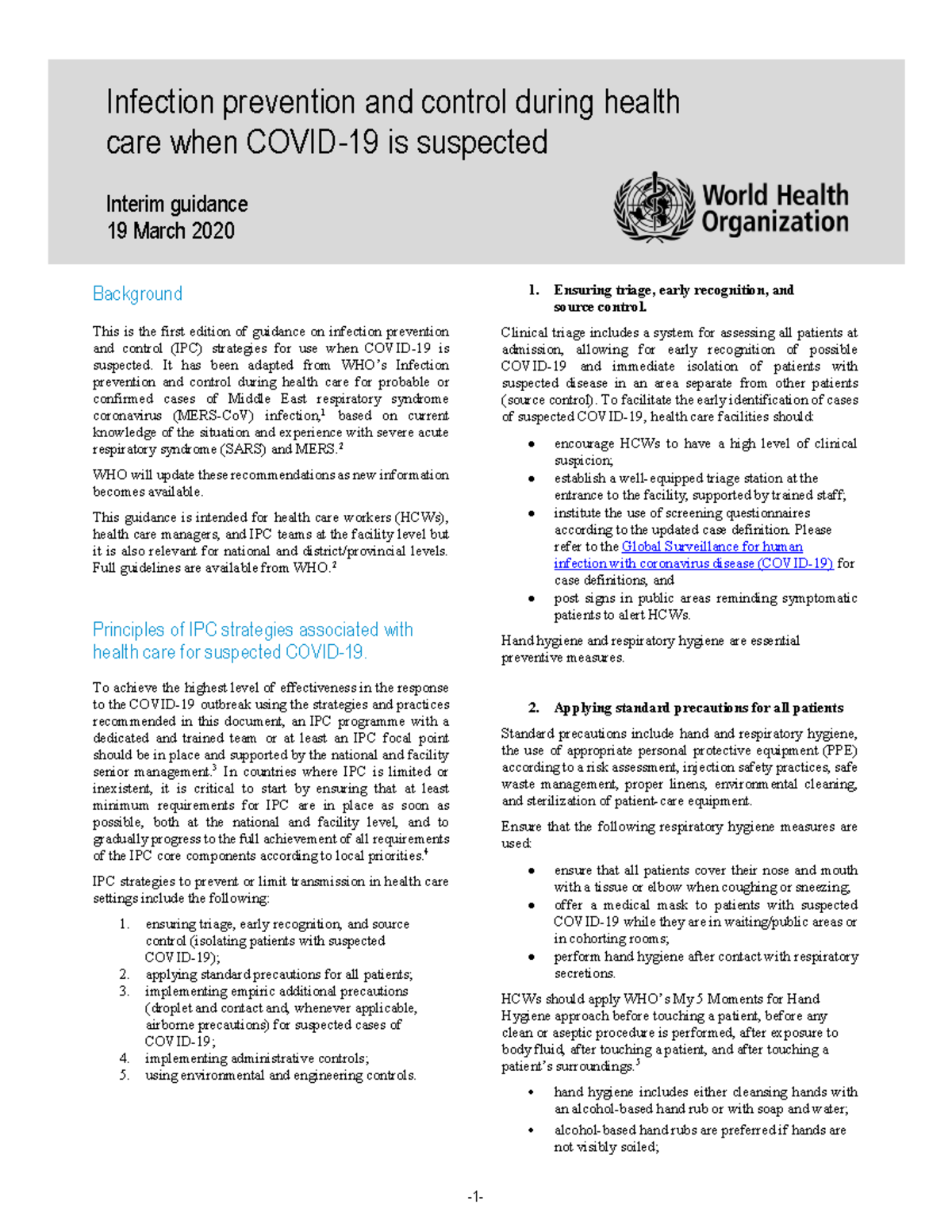 WHO 2019 n Co V IPC 2020 - for students - Infection prevention and ...