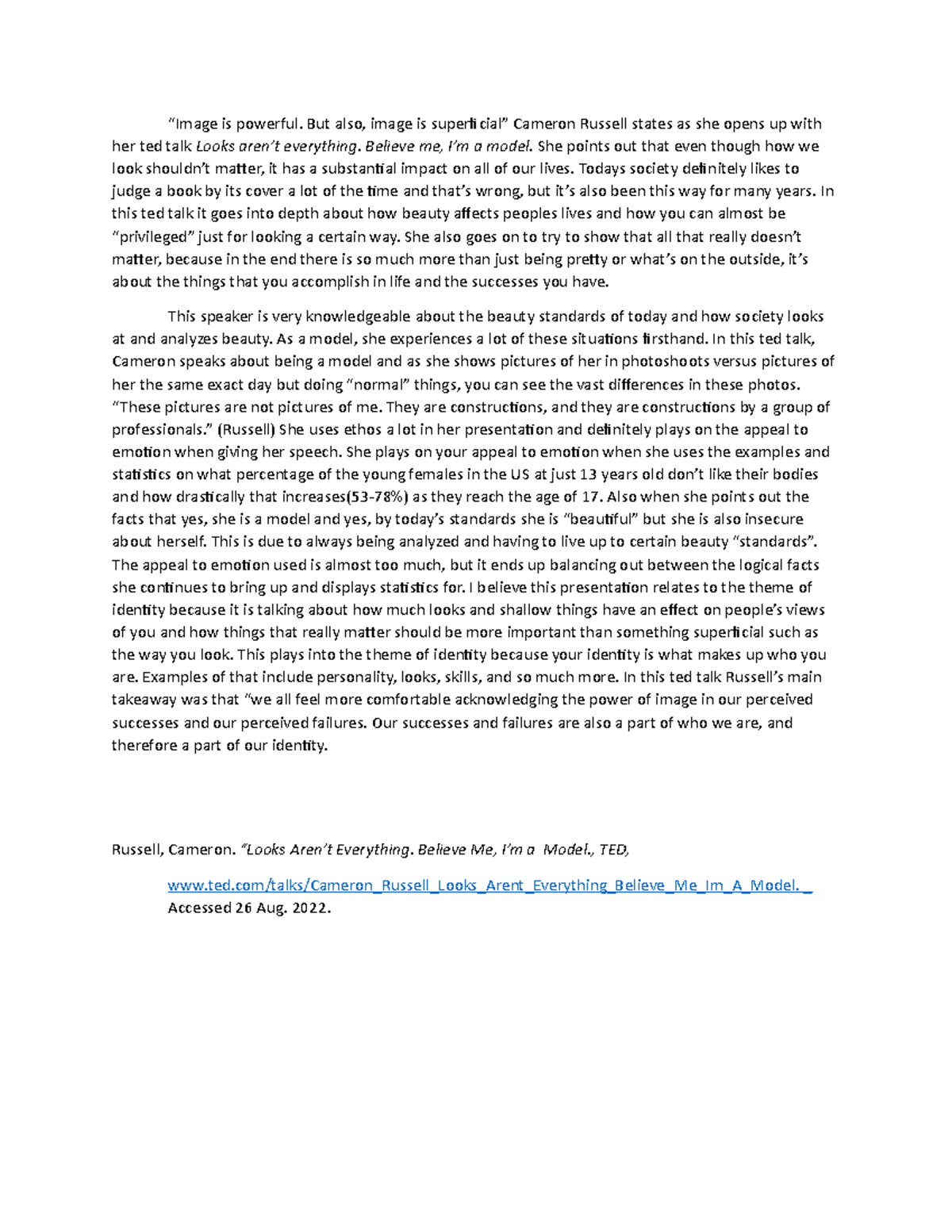 Ted Talk Looks arent everything summary - “Image is powerful. But also ...