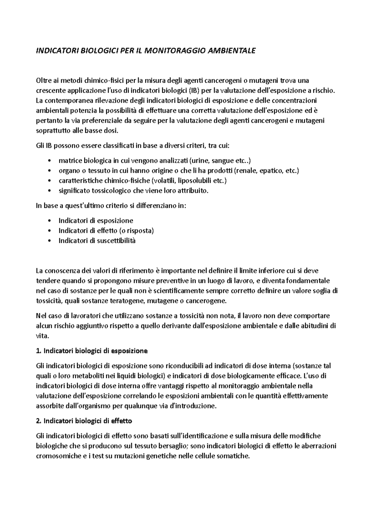 Indicatori Biologici PER IL Monitoraggio Ambientale - INDICATORI ...