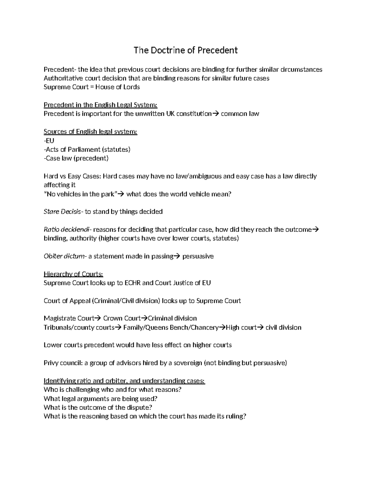 The Doctrine of Precedent - The Doctrine of Precedent Precedent- the ...