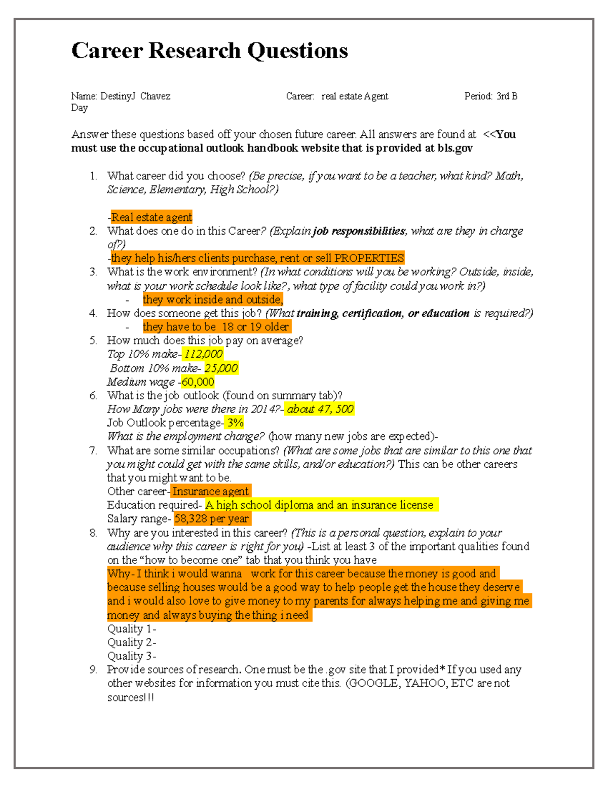 Career Research Questions-1-2-1 - Career Research Questions Name ...